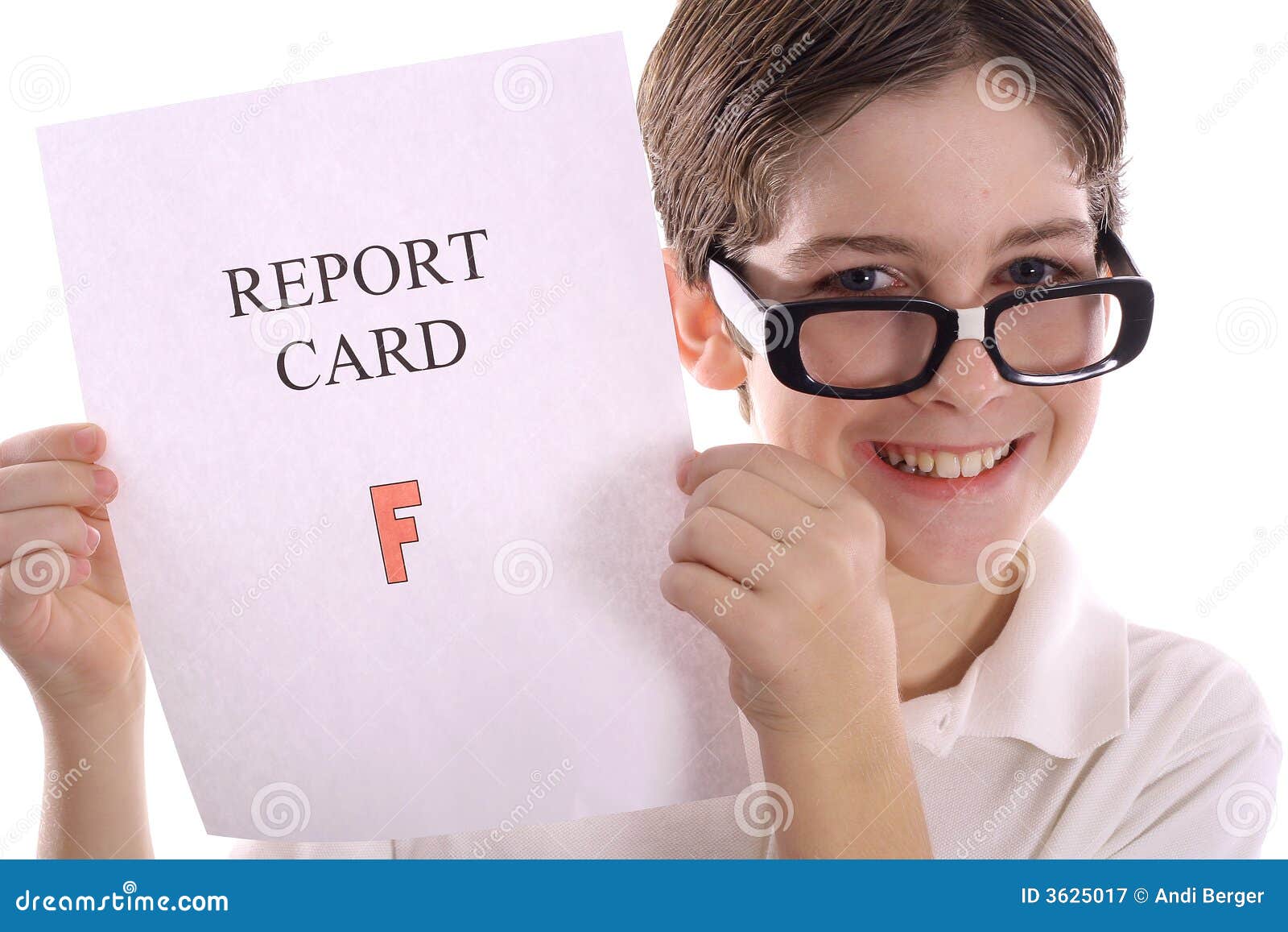 Happy Nerd with Report Card Glasses Down Stock Image - Image of card ...