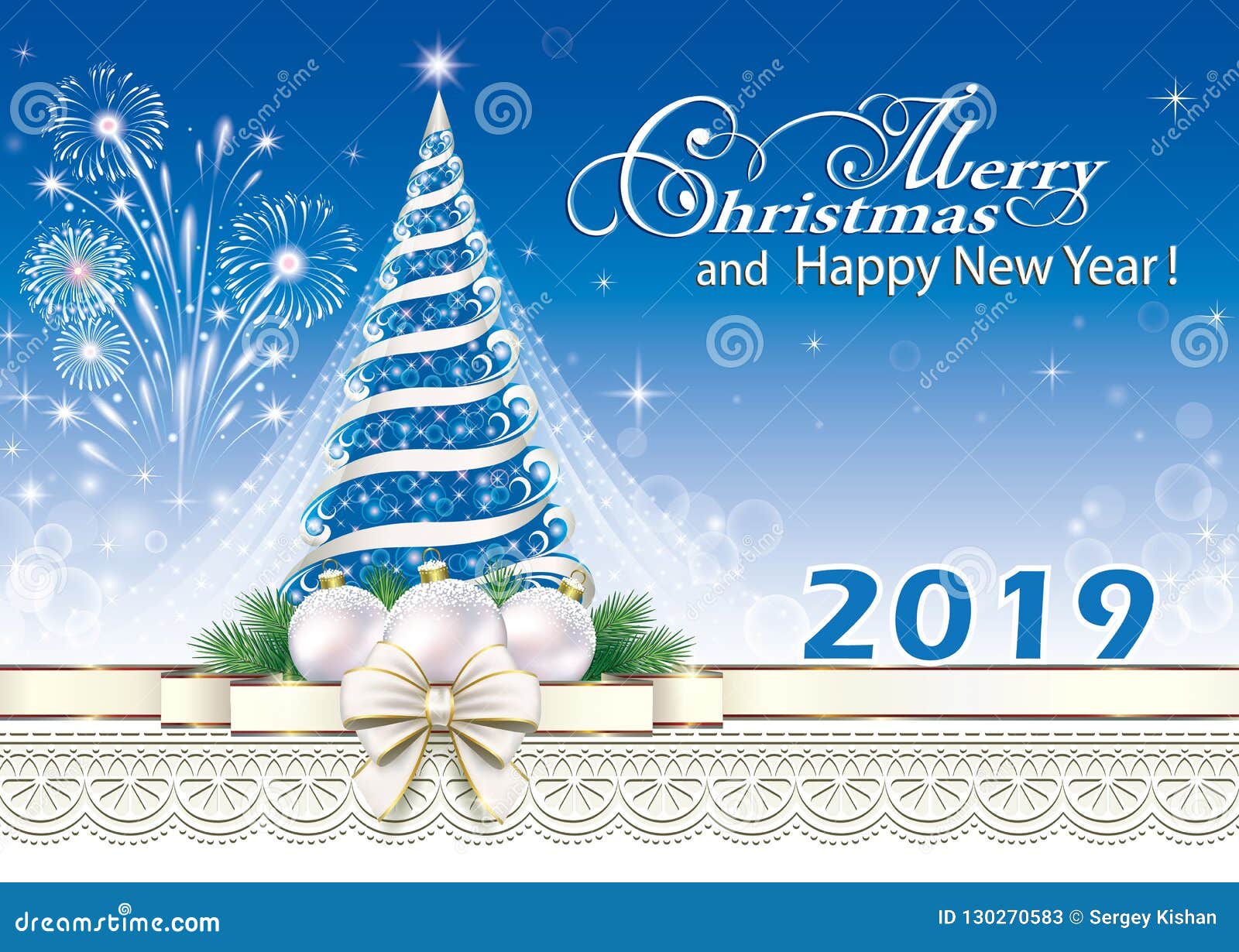 Happy New Year 2019. Christmas Tree Stock Vector - Illustration of ...