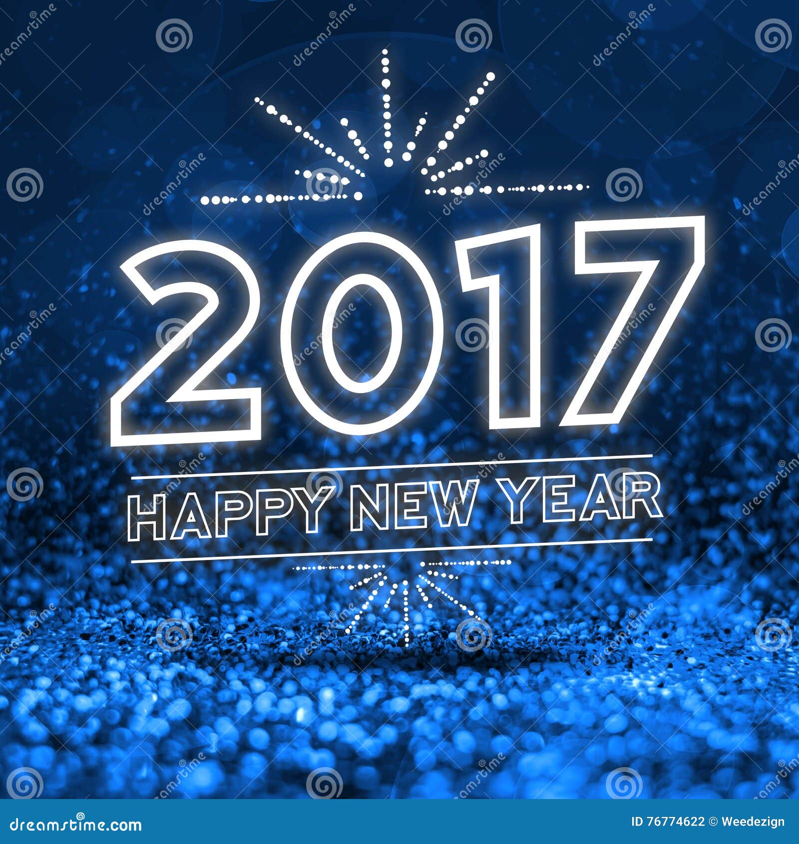 2017 Happy New Year on Abstract Blue Glitter Perspective Background ...