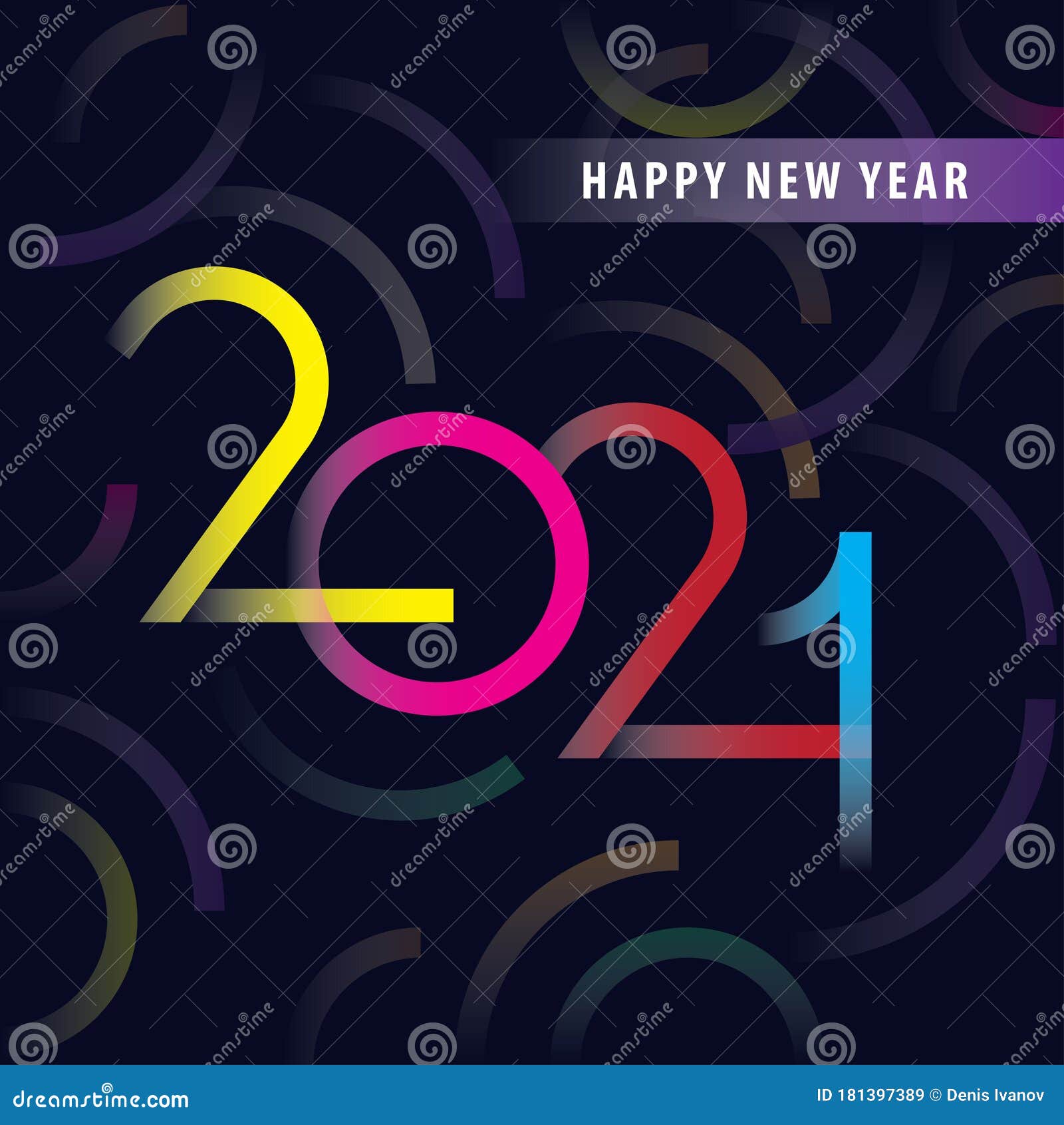 2021 Happy New Year Abstract Card Line Design Stock Vector ...
