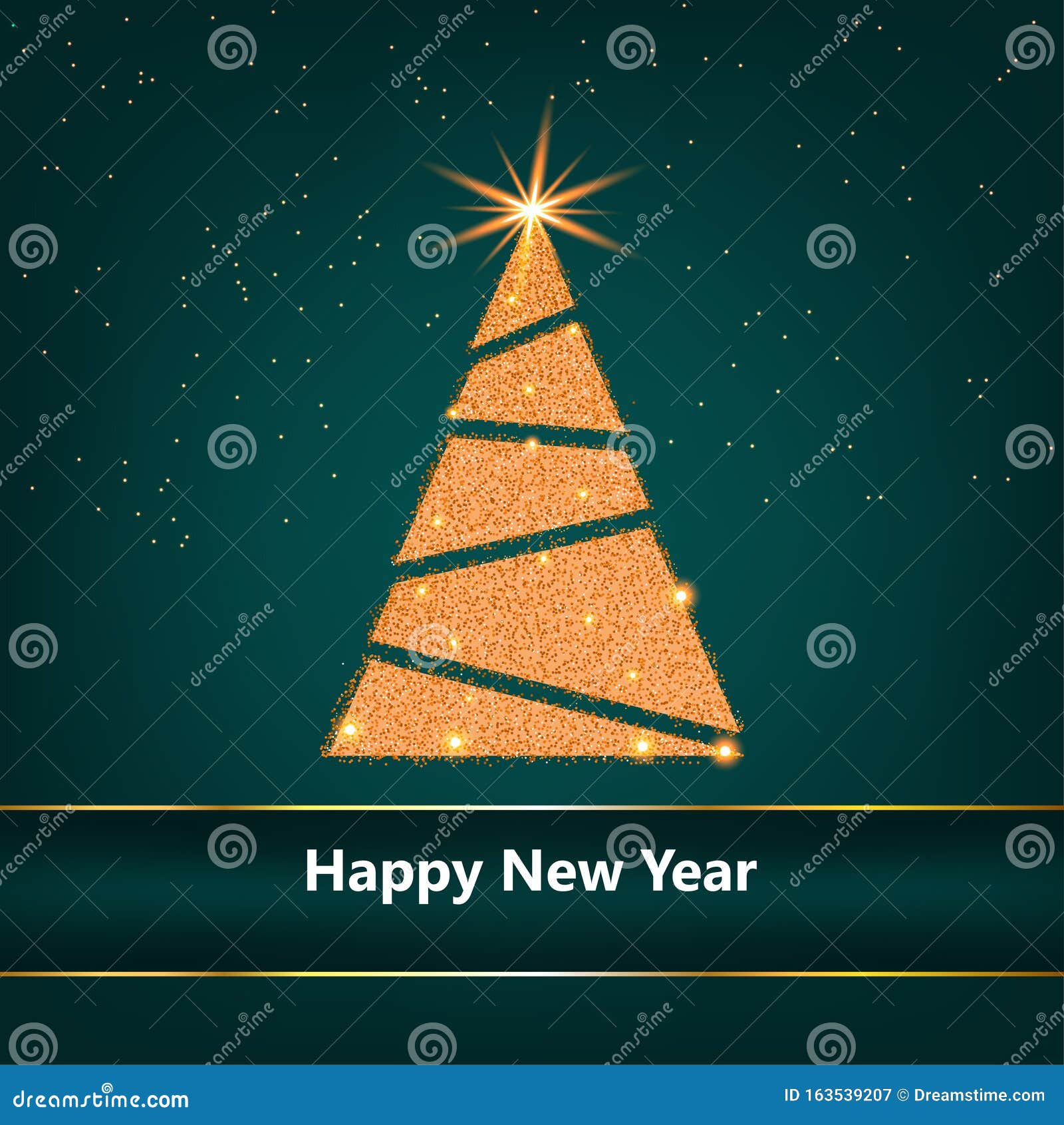 Happy New Year Background with Golden Glitter Tree Vector Stock Vector ...