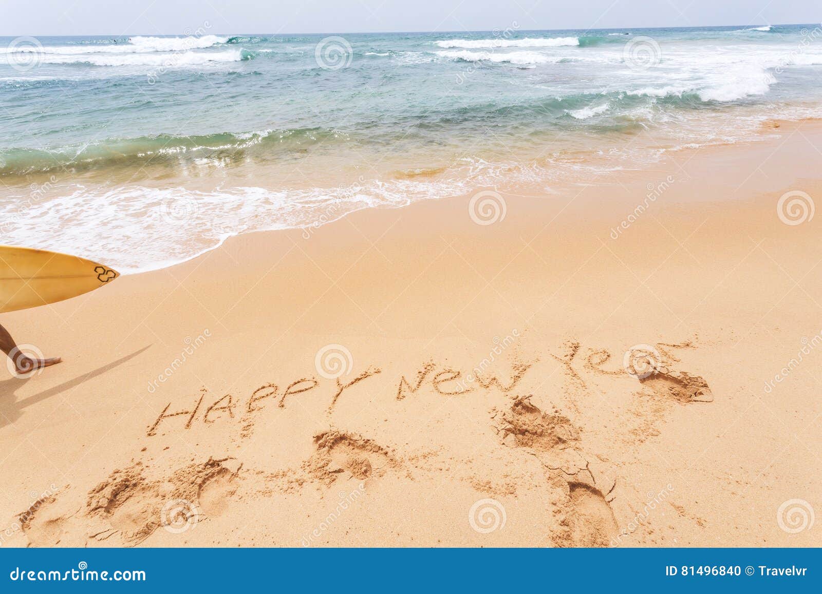Happy New Year on the Beach Stock Photo - Image of natural, board: 81496840