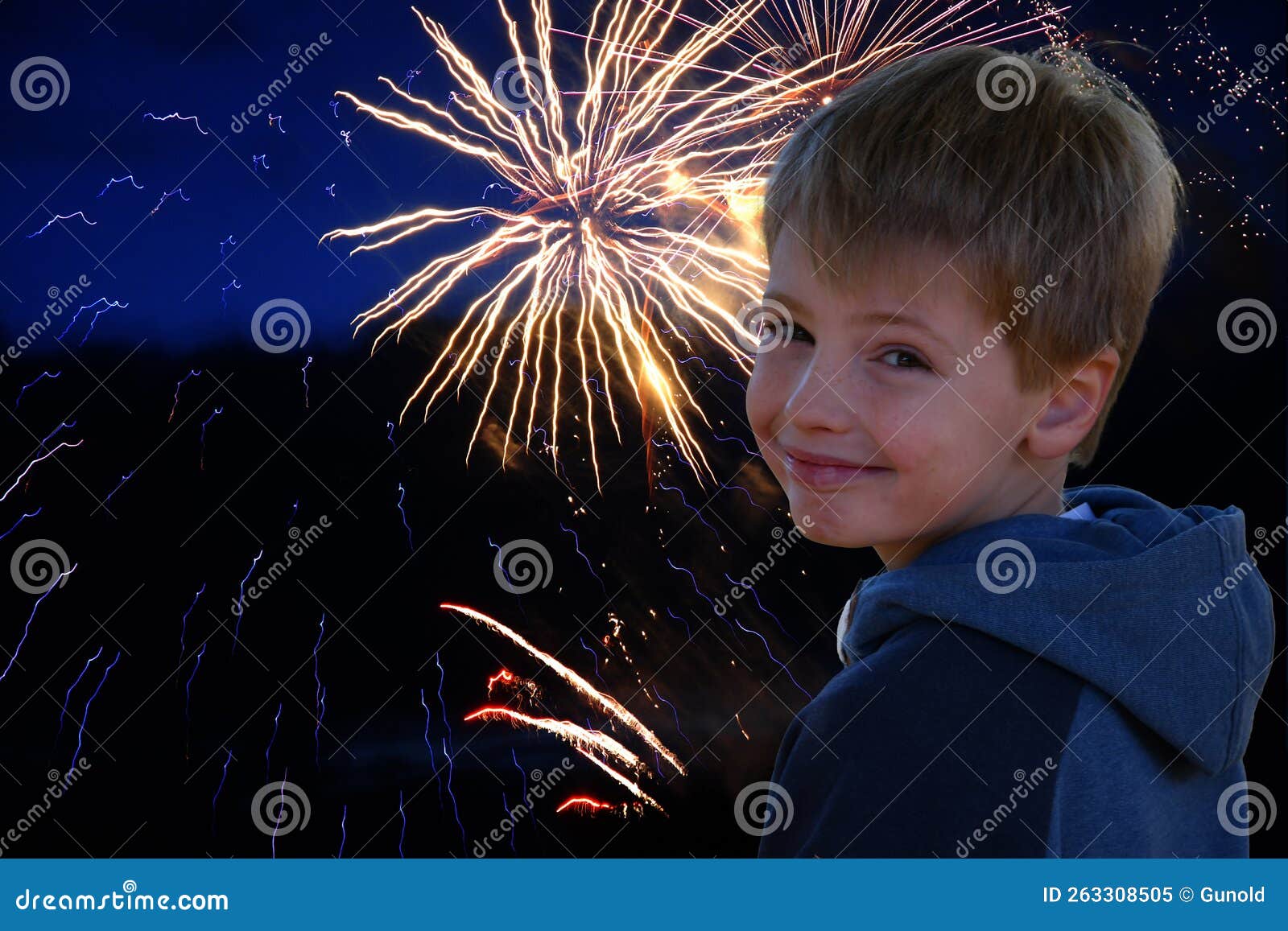 Happy New Year 2023 . Boy with Fireworks at Midnight Stock Image ...