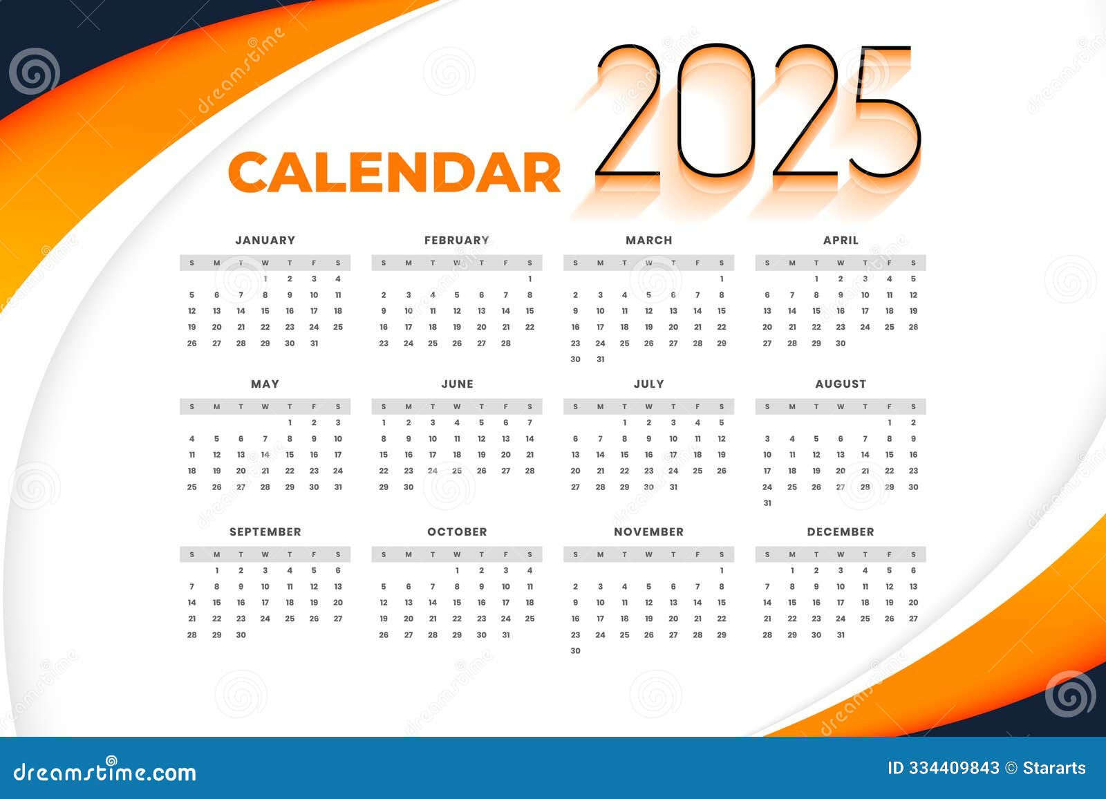 2025 Calendar. Design With Monday Start. Vector Collection Of English ...