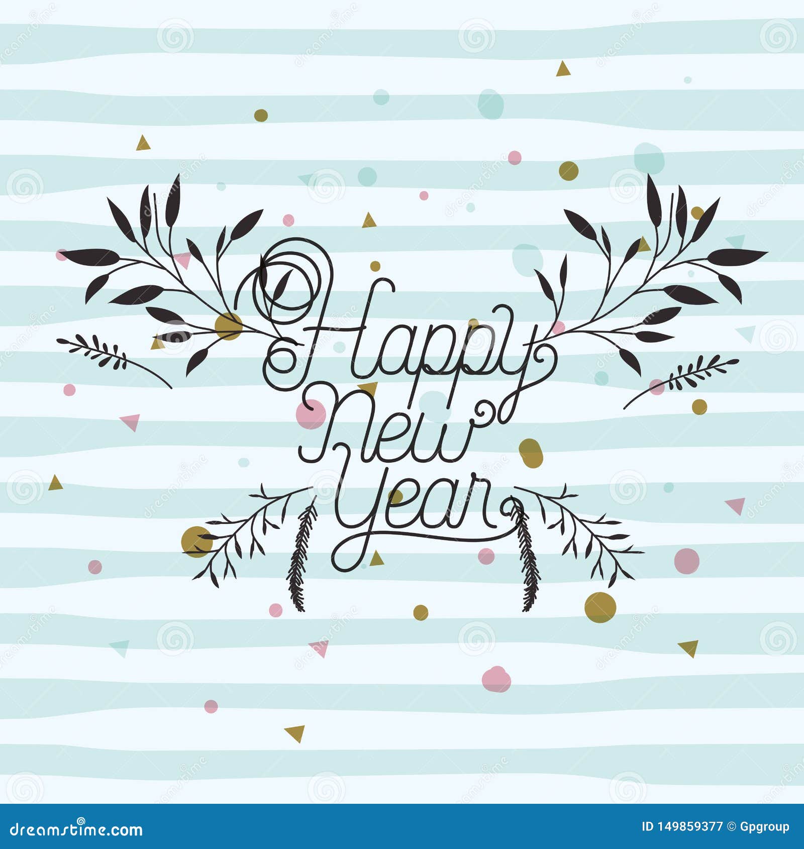 Happy New Year Calligraphy Card with Leafs Crown Stock Vector ...