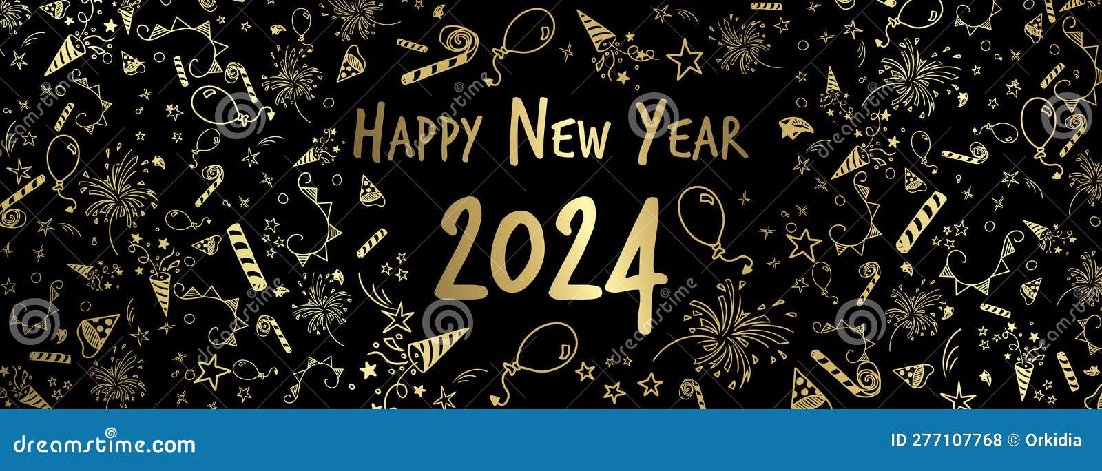Happy New Year 2024 - Celebration Doodles Design Stock Vector ...