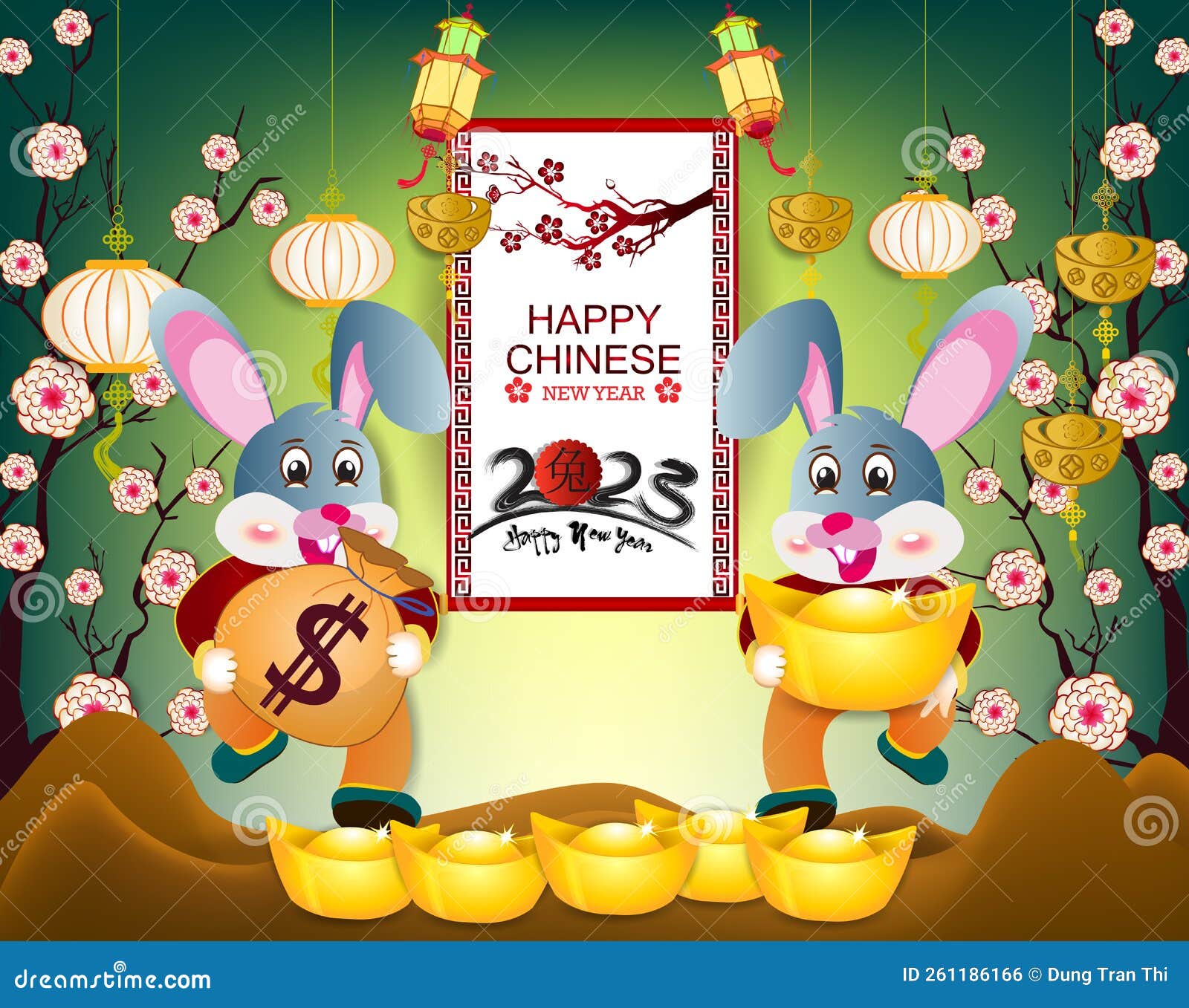 Happy New Year 2023, Chinese New Year, Year of the Rabbit Stock Vector ...