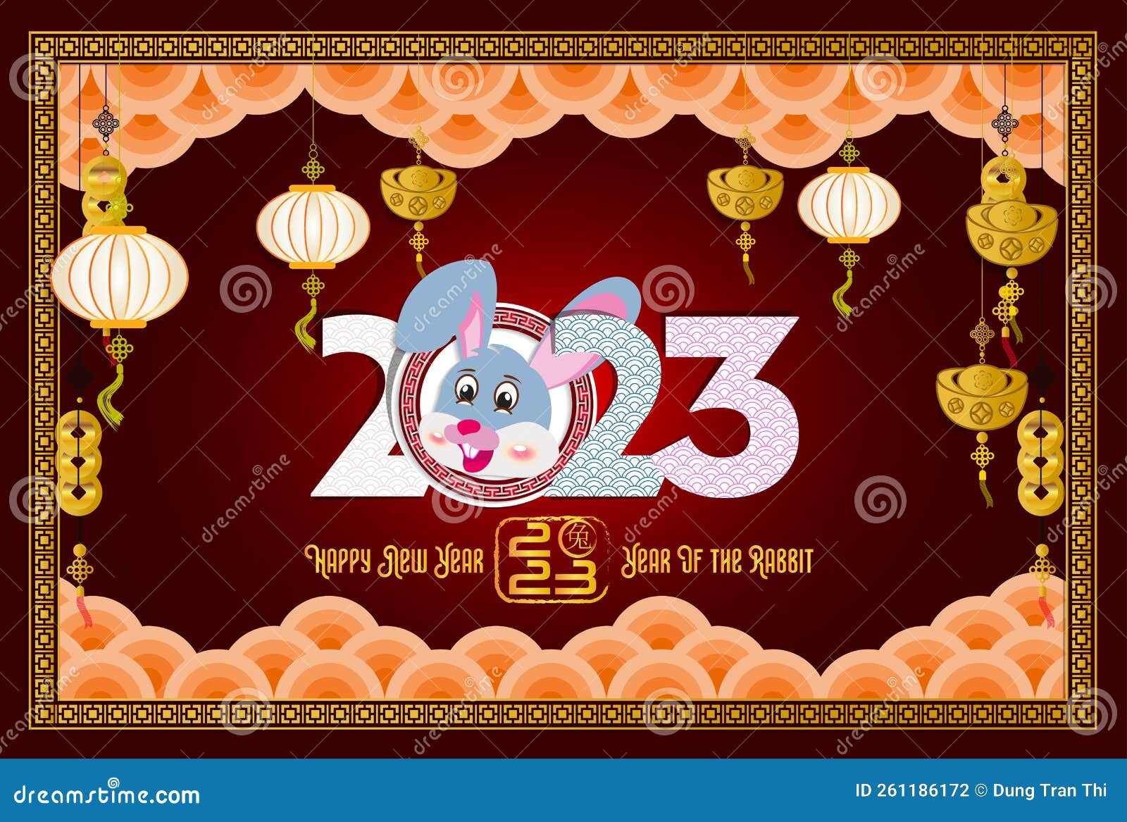 Happy New Year 2023, Chinese New Year, Year of the Rabbit Stock Vector ...