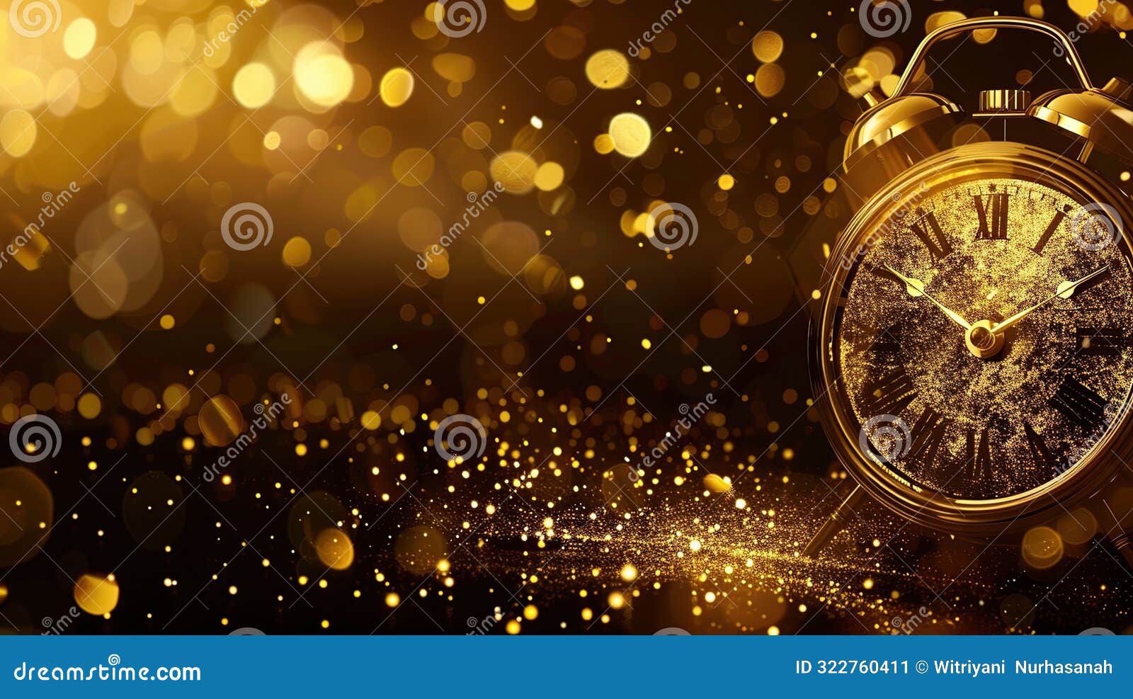 Happy New Year Clock Countdown Background. Gold Glitter Shining in ...