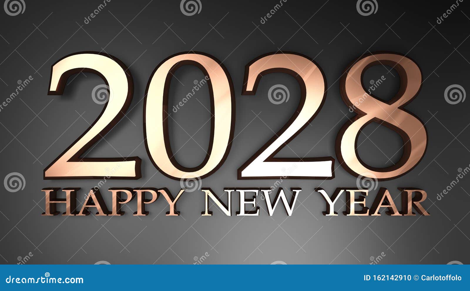 2028 Happy New Year Copper Write on Black Background - 3D Rendering ...