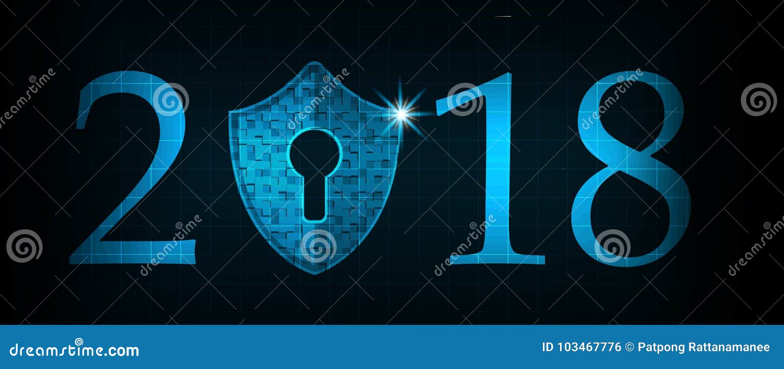 Happy New Year 2018 .Cyber Security Concept: Shield with Keyhol Stock ...