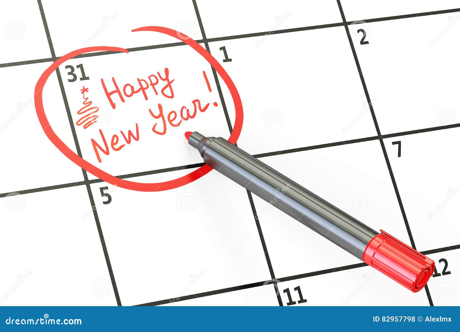 Happy New Year Date on Calendar Concept, 3D Rendering Stock ...