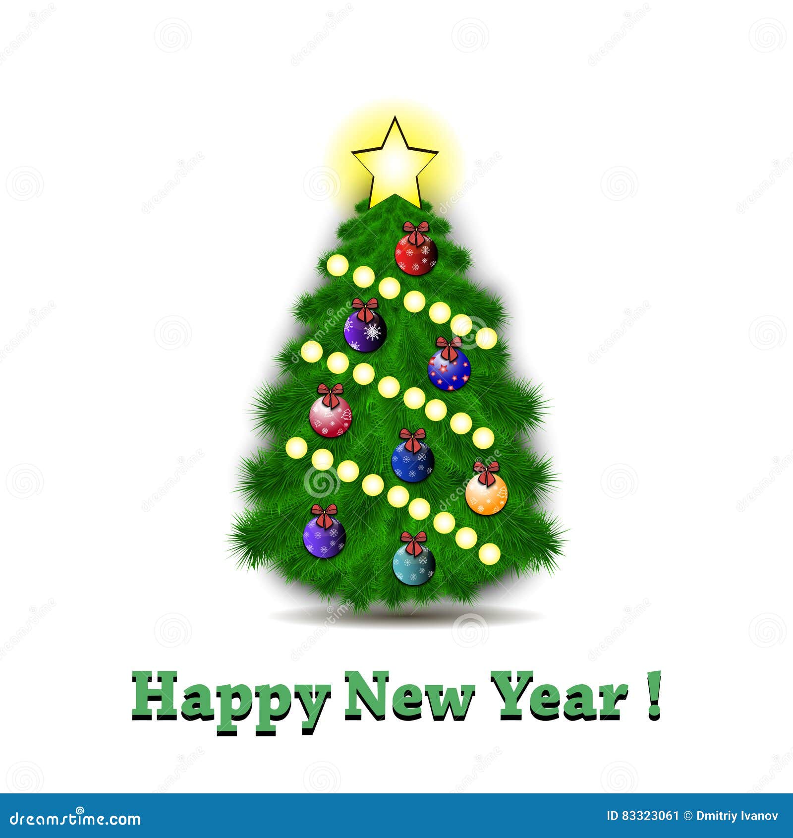 Happy New Year and Decorated Christmas Tree Stock Vector - Illustration ...