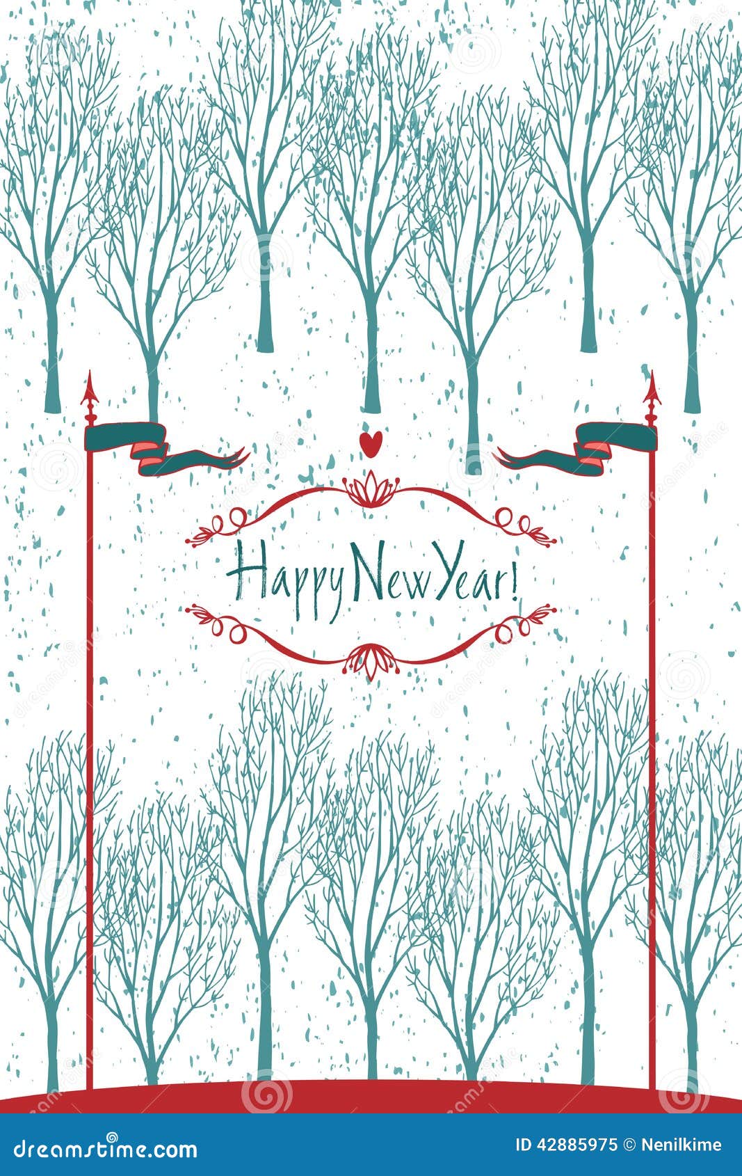 Happy New Year Design Card with Winter Forest Stock Vector ...