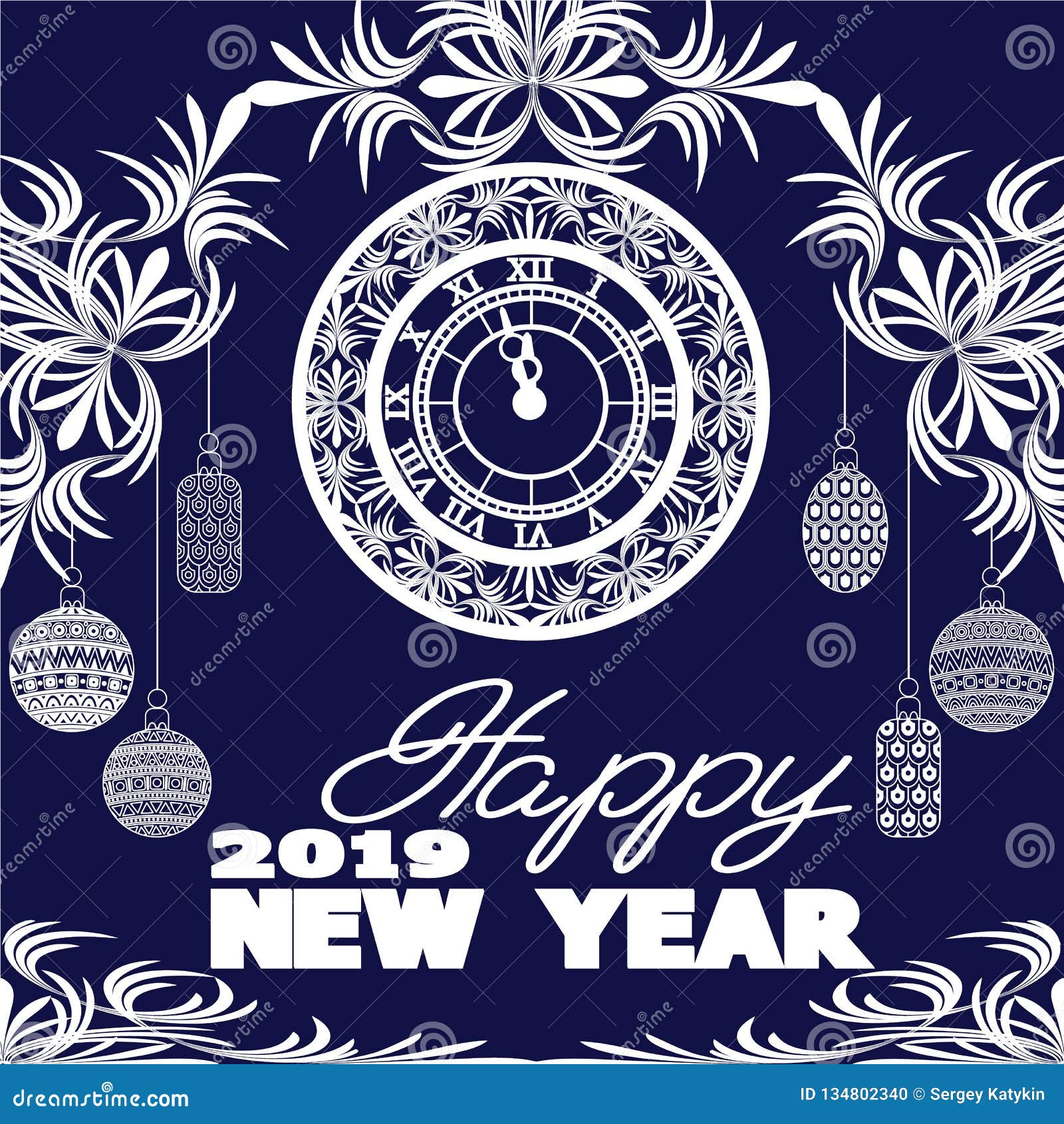 Happy New Year Design Layout on Dark Blue Background with 2019. Stock ...