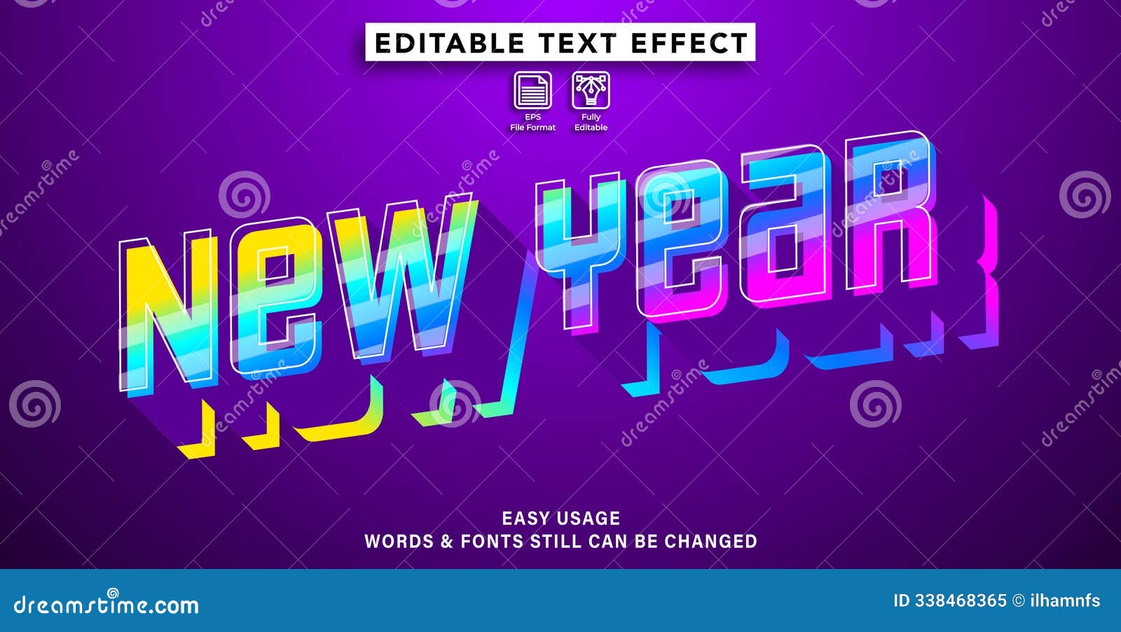 Happy New Year Editable Graphic Text Effect Stock Illustration ...