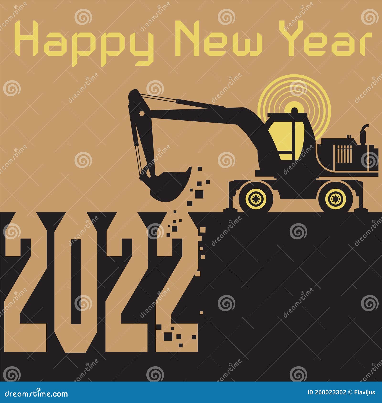 Happy New Year - Excavator Digger at Work Stock Vector - Illustration ...