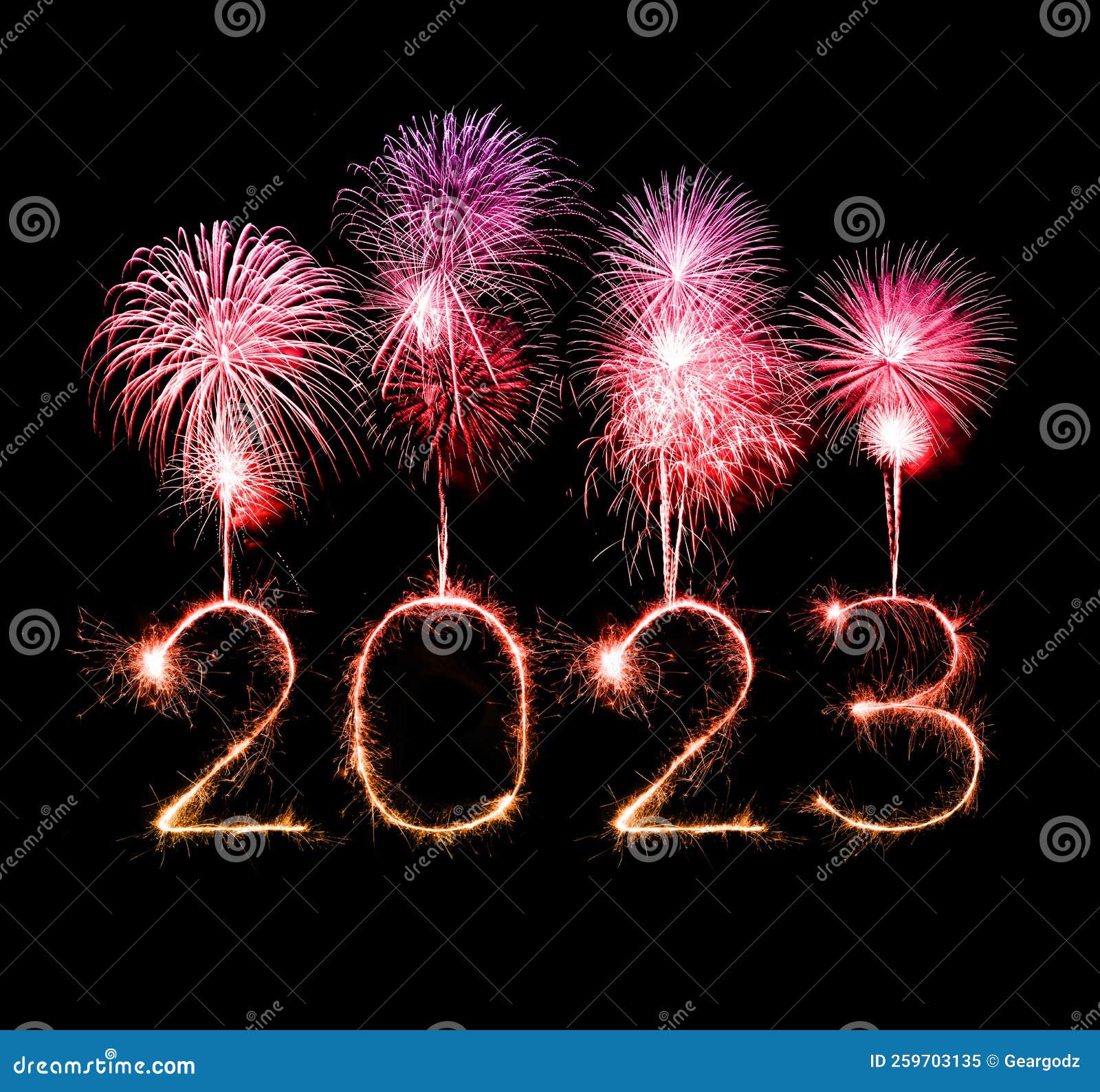 2023 Happy New Year Fireworks Written Sparkling at Night Stock Image ...