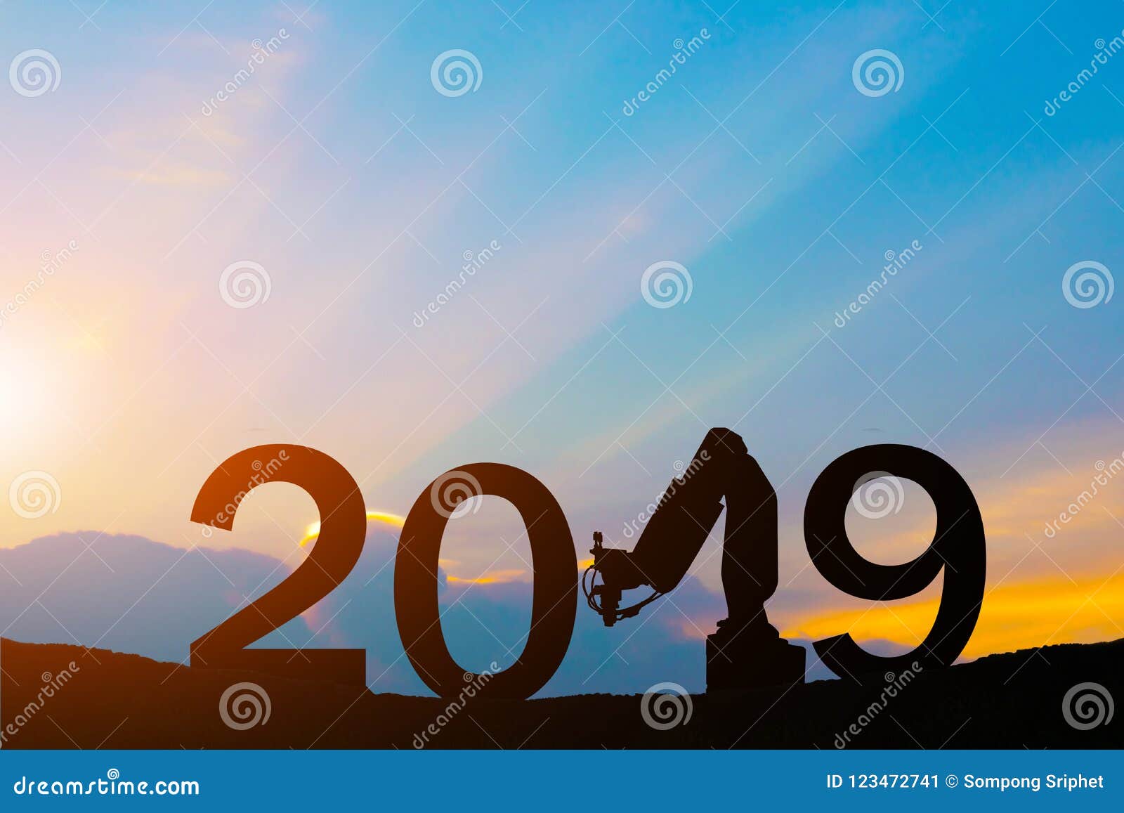 Happy New Year 2019 Future Robots Silhouette Stock Image - Image of ...