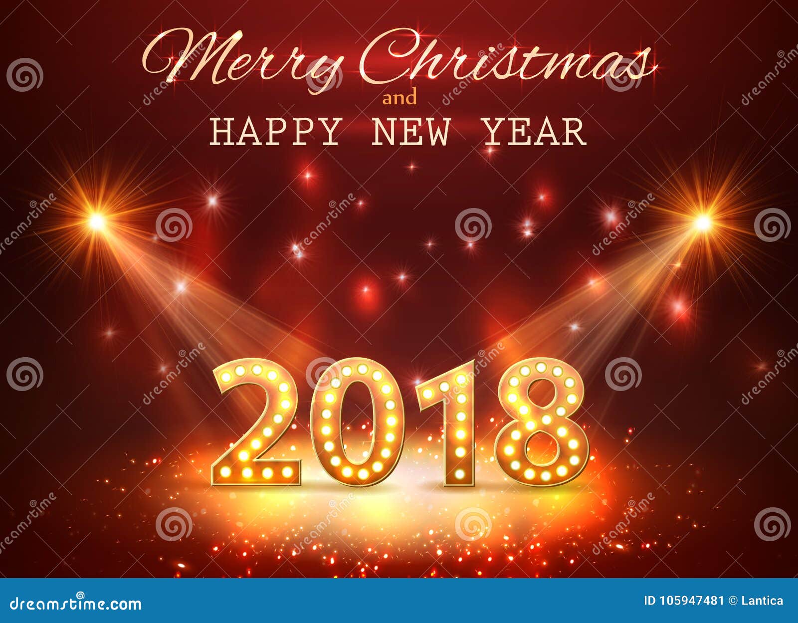 2018 Happy New Year Greeting Background with Spotlights Stock Vector ...