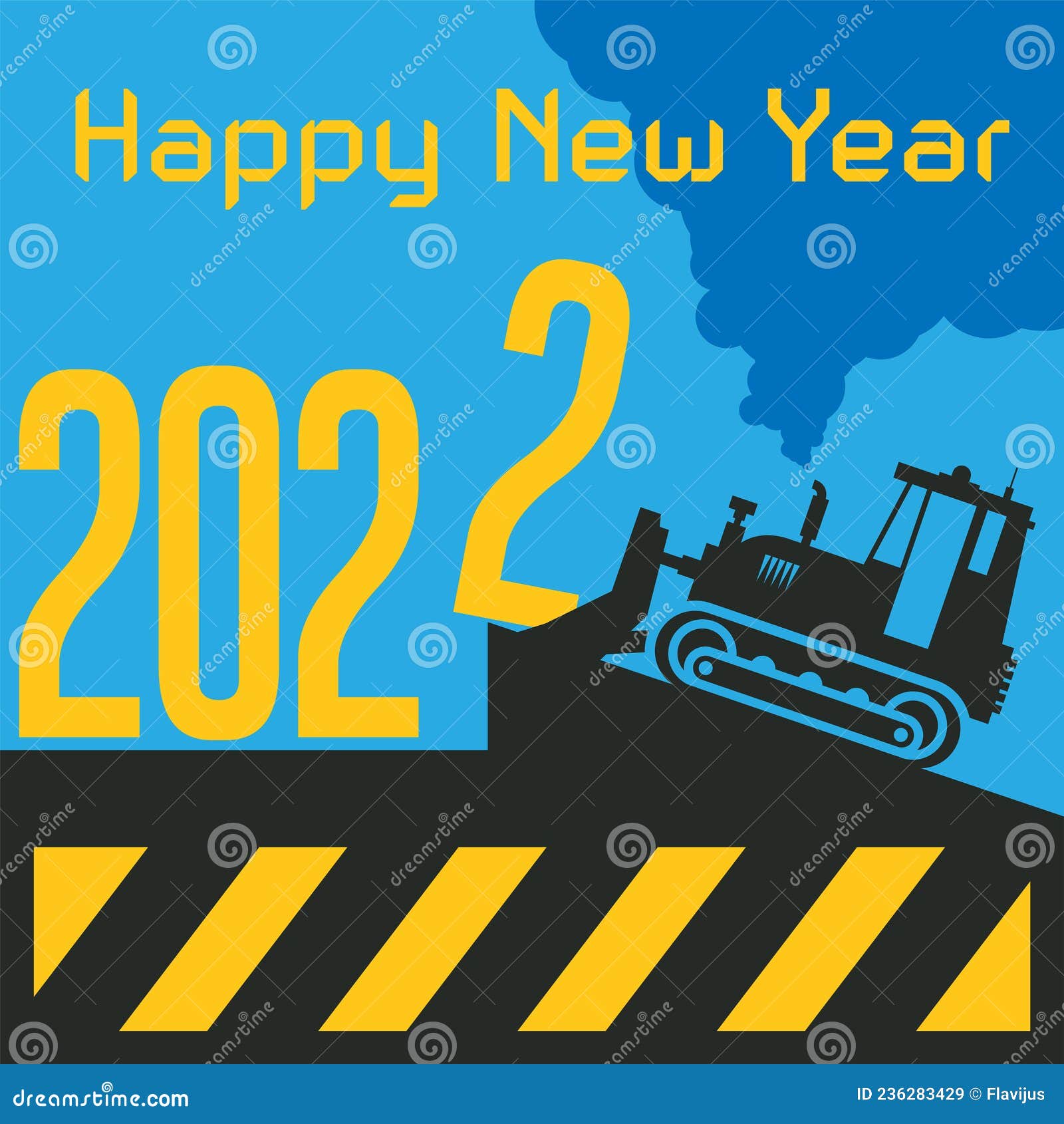 Happy New Year Greeting Card - Tractor Bulldozer Stock Vector ...
