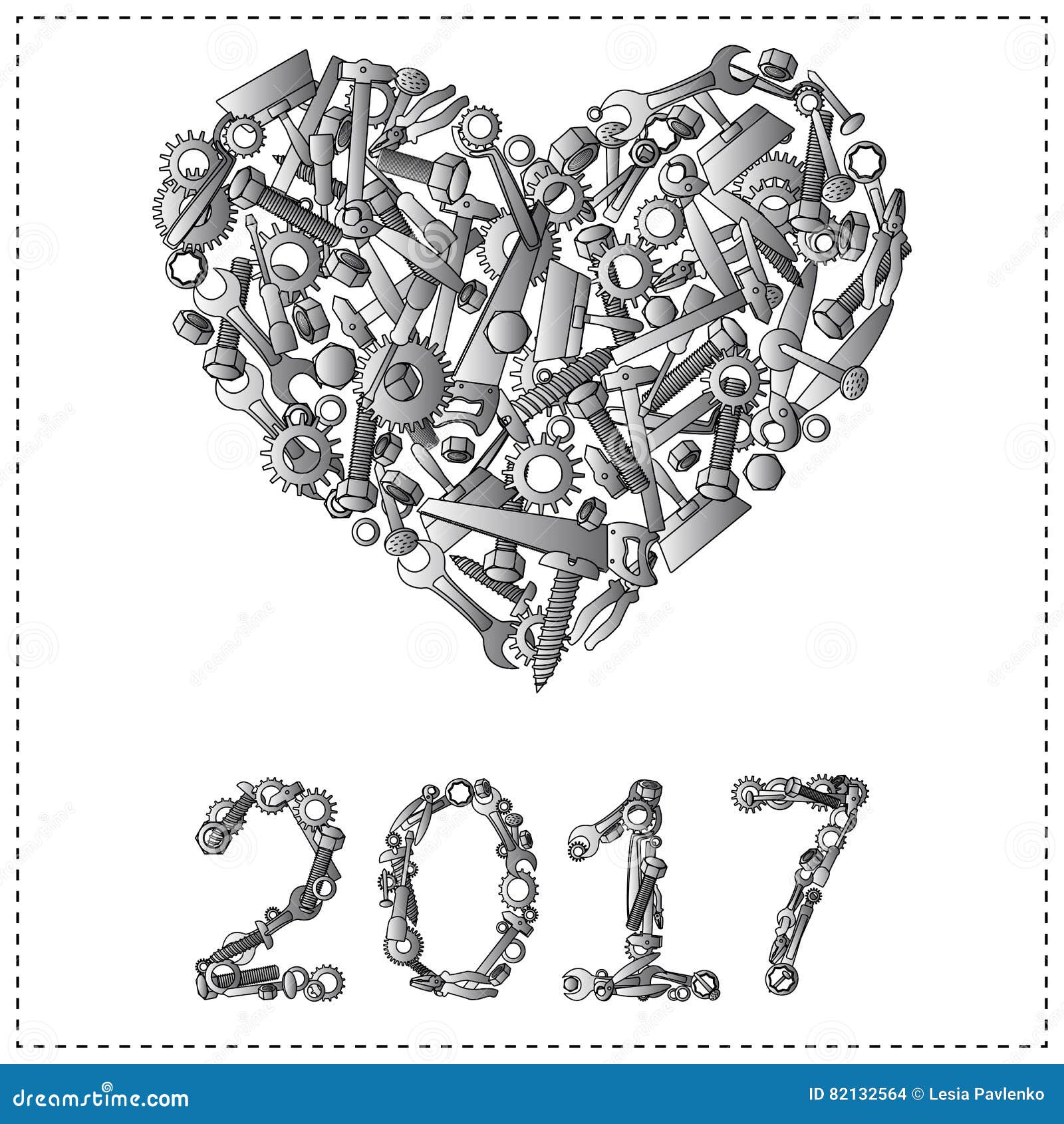 Happy New Year Greeting Design from Hand Tools. Stock Illustration ...