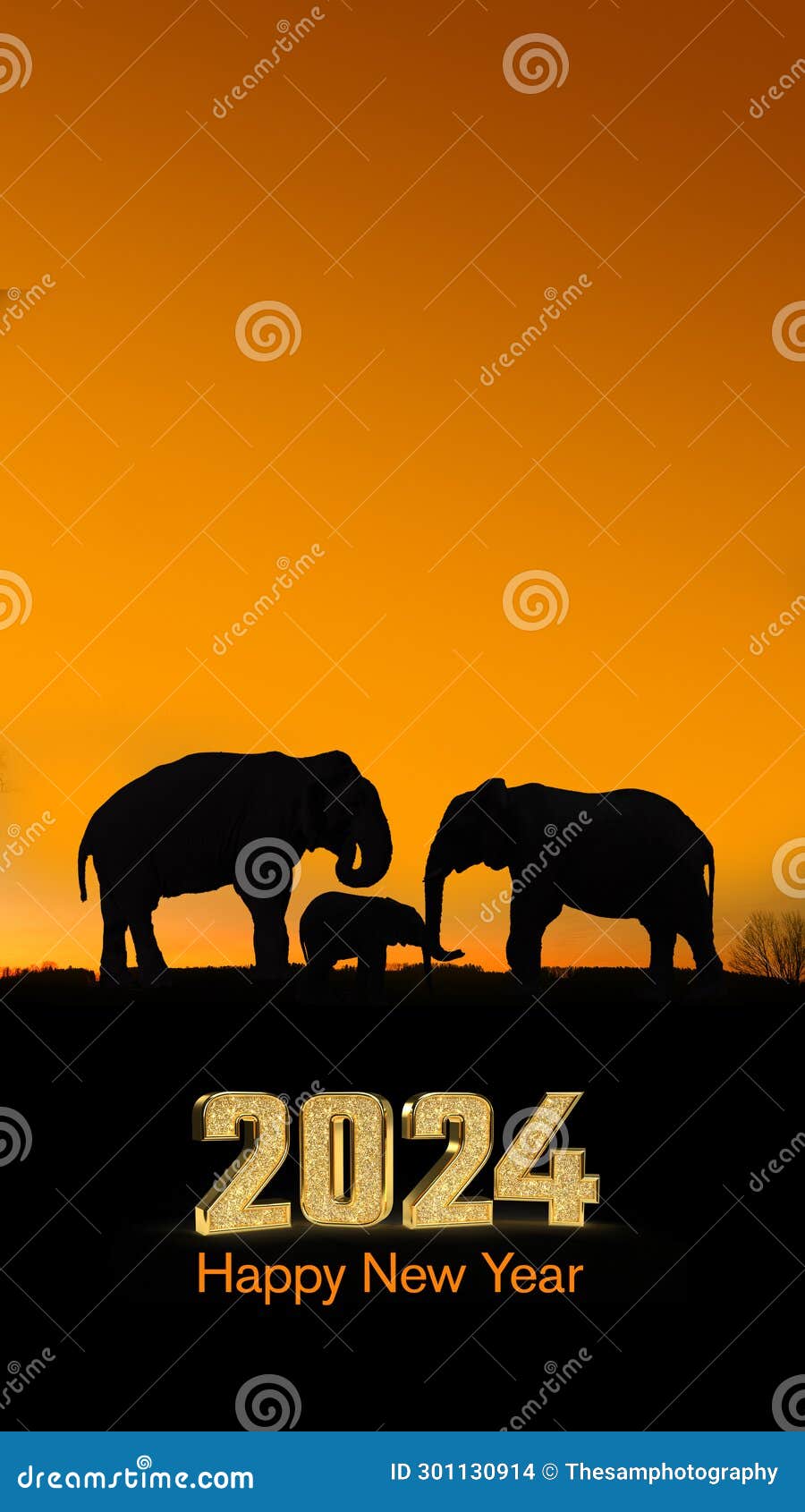 Happy New Year Greetings - Elephant Family Stock Illustration ...