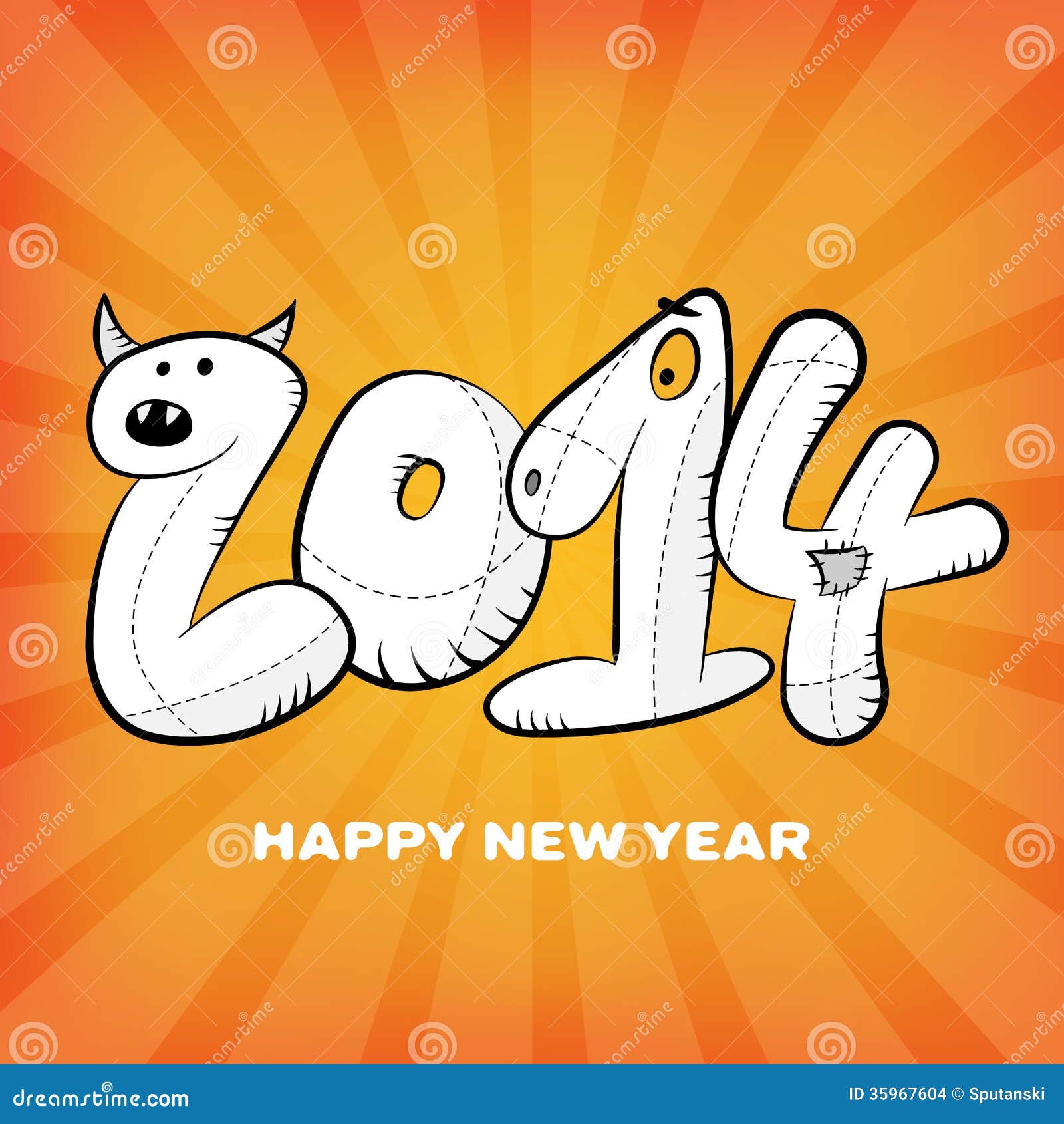Happy New Year Hand Drawing Card Poster Stock Vector - Illustration of ...