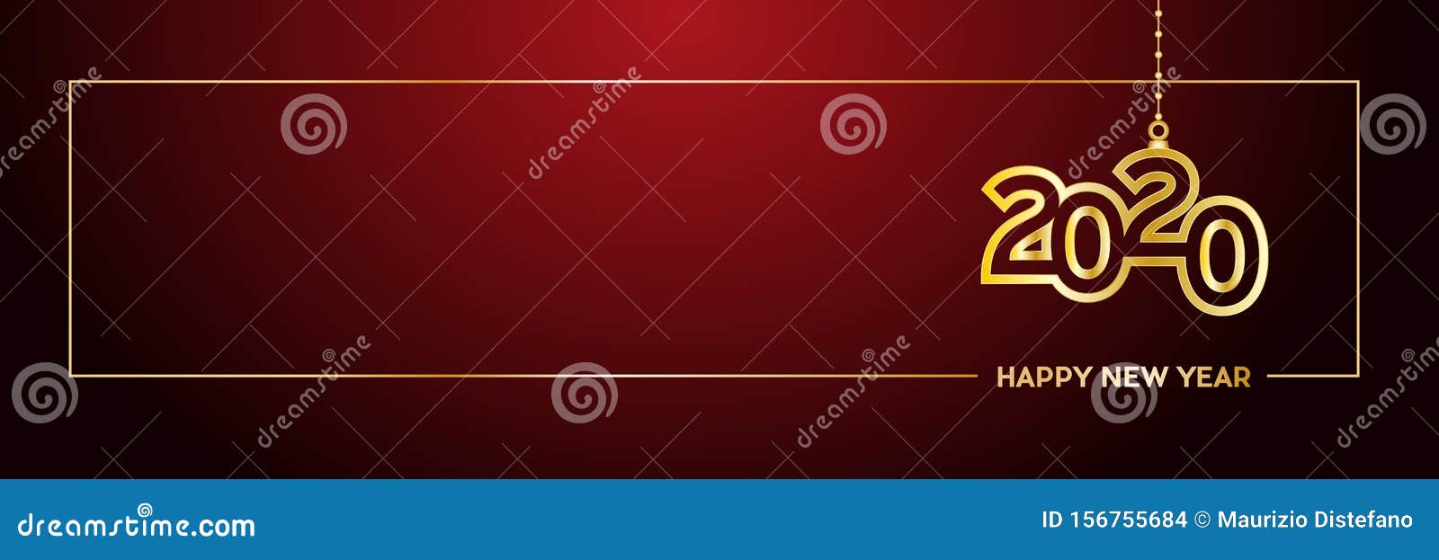 2020 Happy New Year Header on Red Background. Golden Text with Frame ...