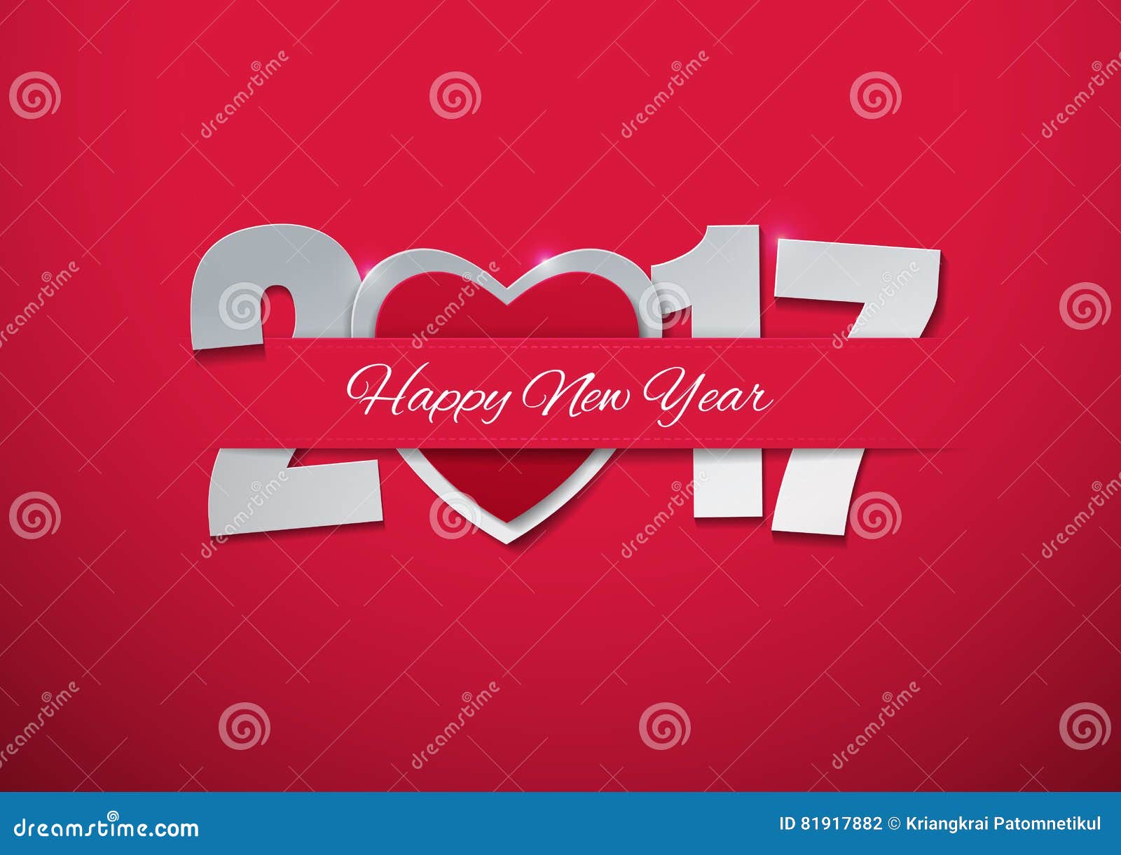 Happy New Year 2017 with Heart on Pink Background Stock Vector ...
