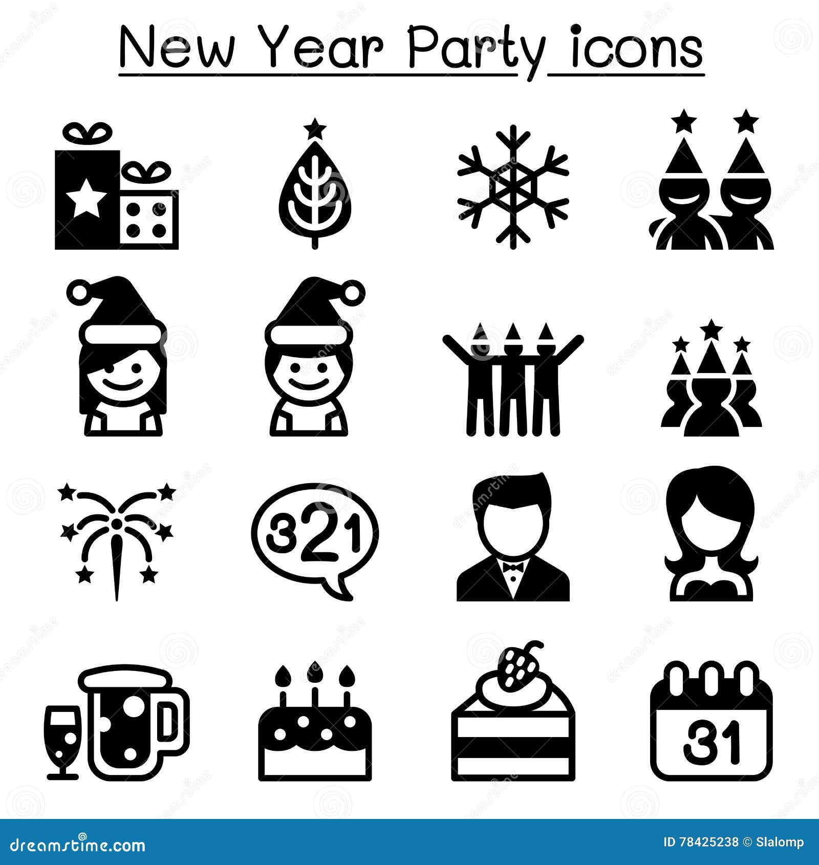 Happy new year icons stock vector. Illustration of dessert - 78425238