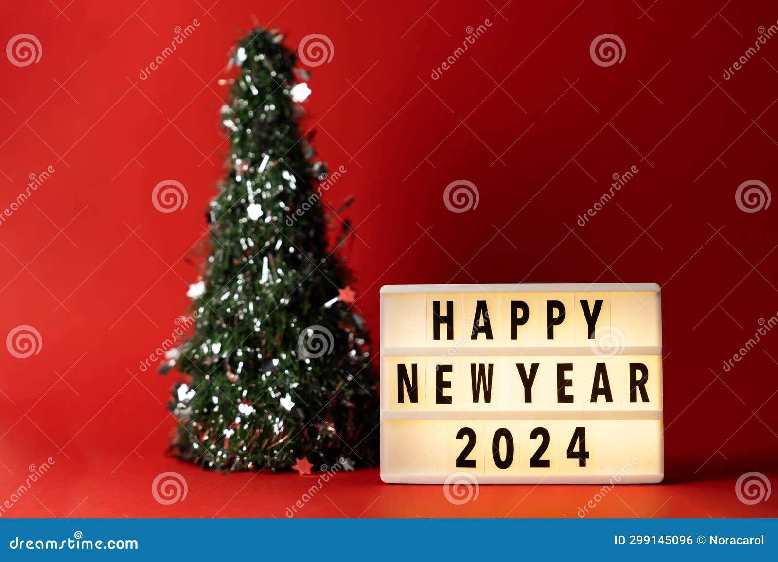 Happy New Year 2024 on Light Box on Red Background Stock Photo - Image ...