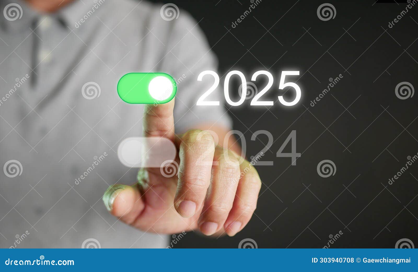 Happy New Year 2025. a Man Tapping on an on-switch of 2025 Toggle ...
