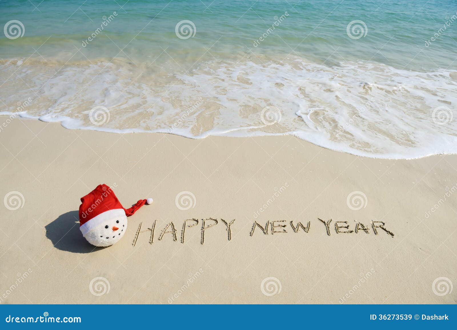 Happy New Year Message on the Sand Stock Image - Image of ocean ...