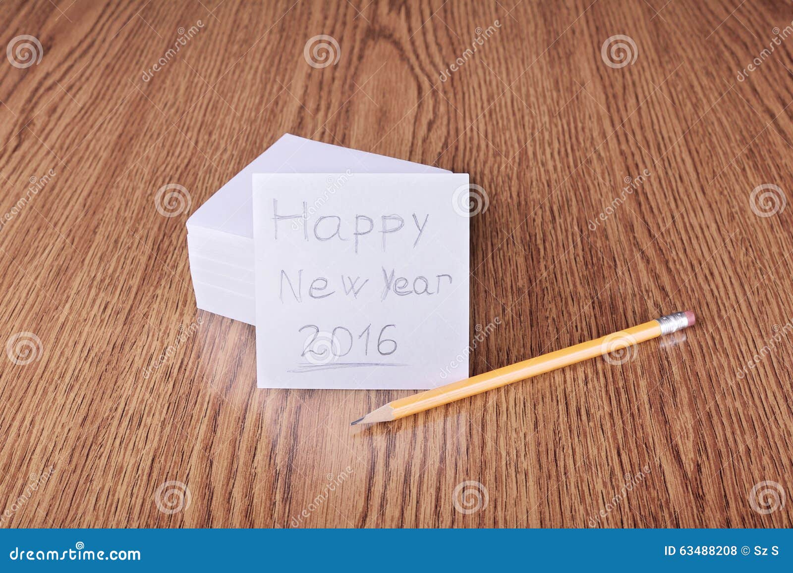 Happy New Year Message on Wooden Table Stock Photo - Image of paper ...