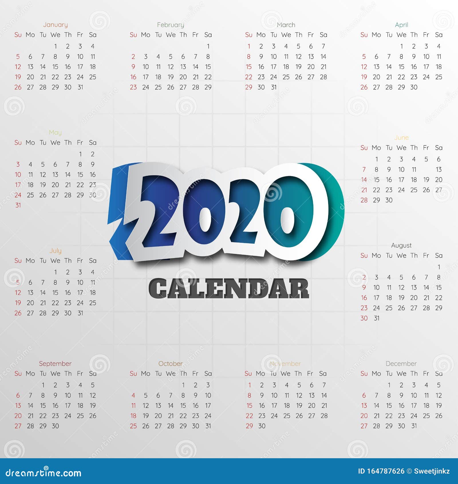 Happy New Year 2020 Modern Calendar Template .Vector/illustration Stock ...