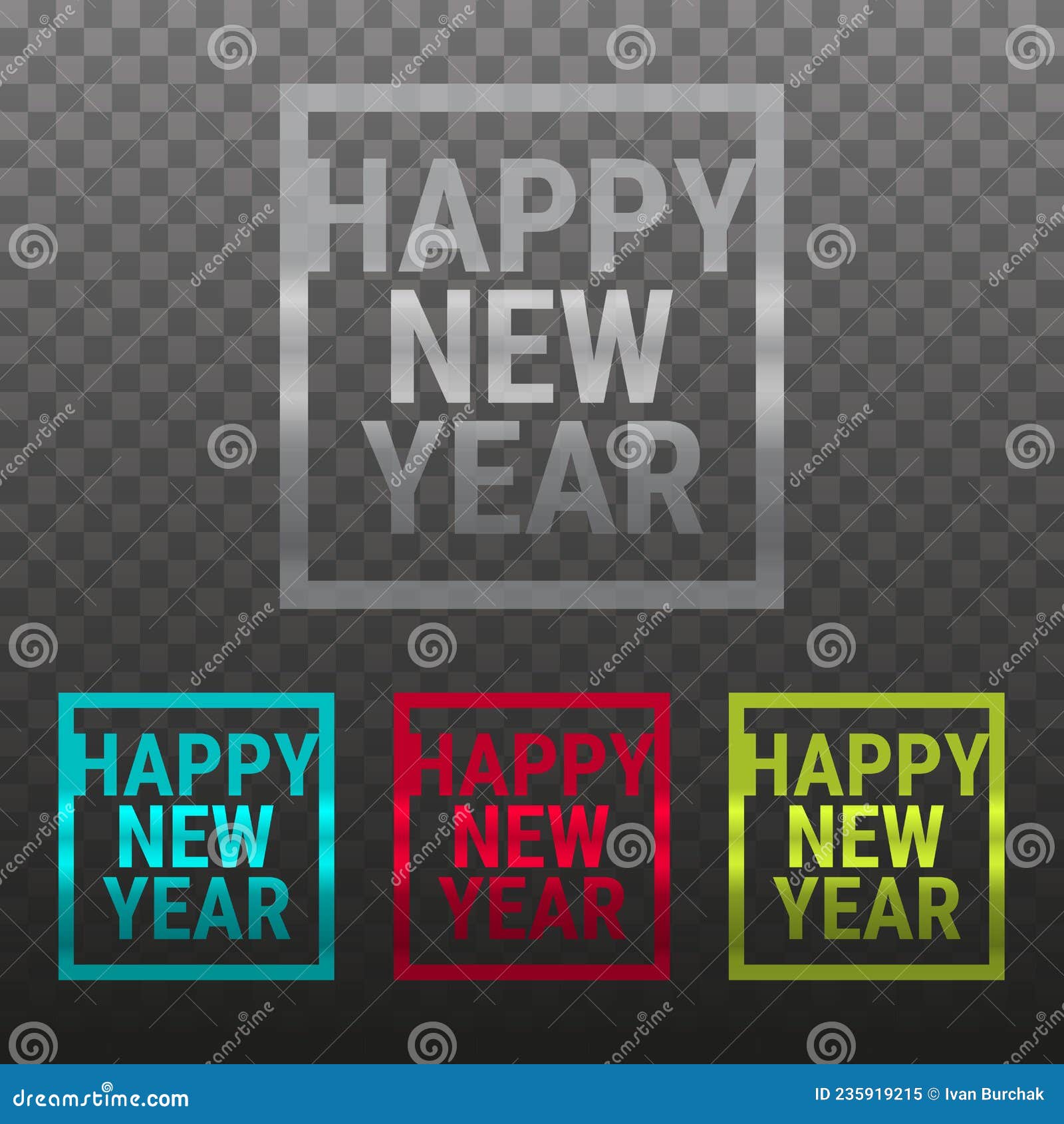 Happy New Year Modern Frame Vector Set in Different Colors Stock ...