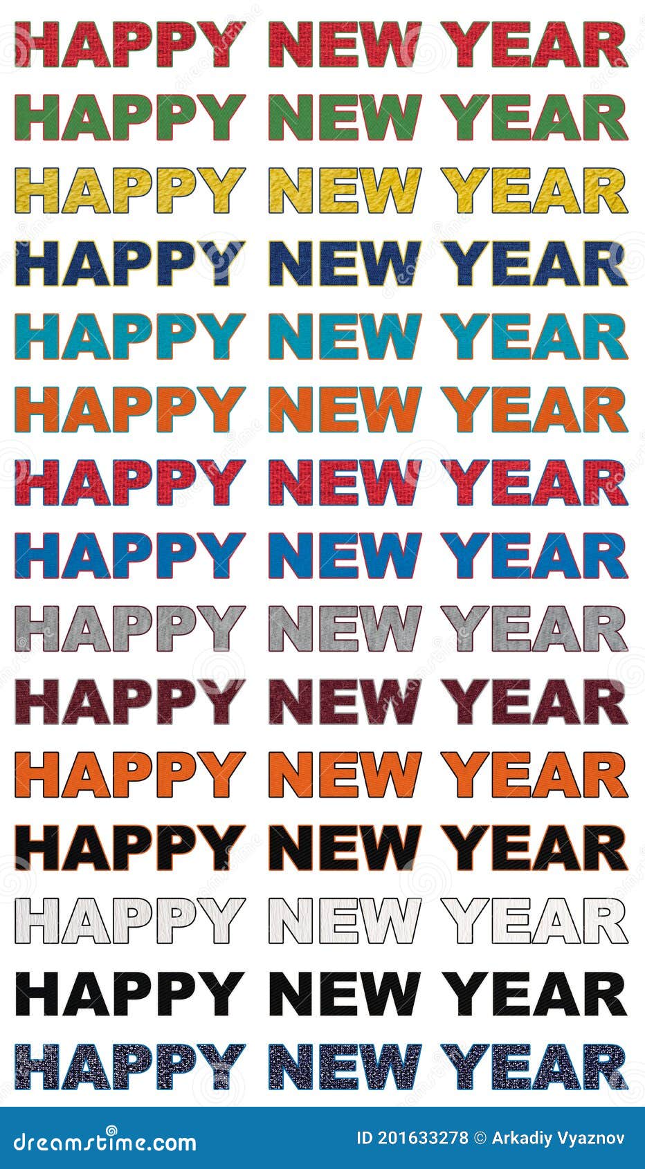 Happy New Year Multicolor Text. Texture, Letters with Stroke on a White ...