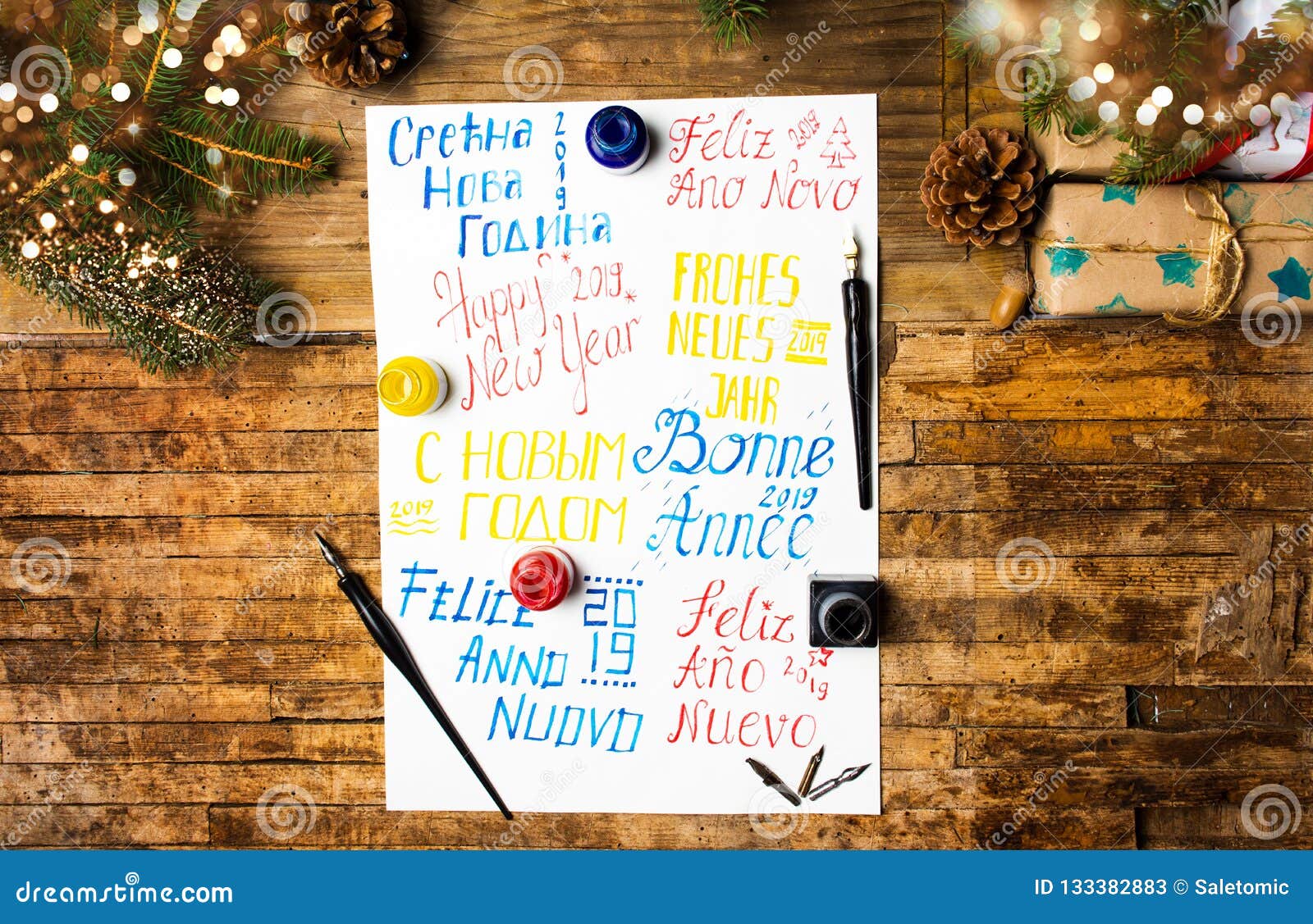 Happy New Year Note in Different Languages Stock Image - Image of ...