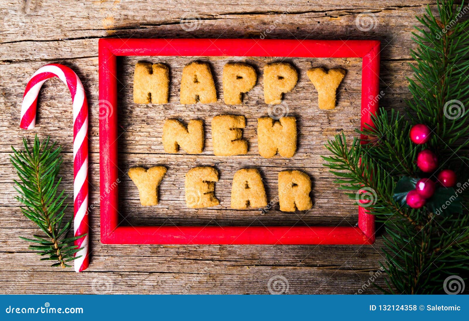 Happy New Year Note Written with Cookies Stock Photo - Image of ...