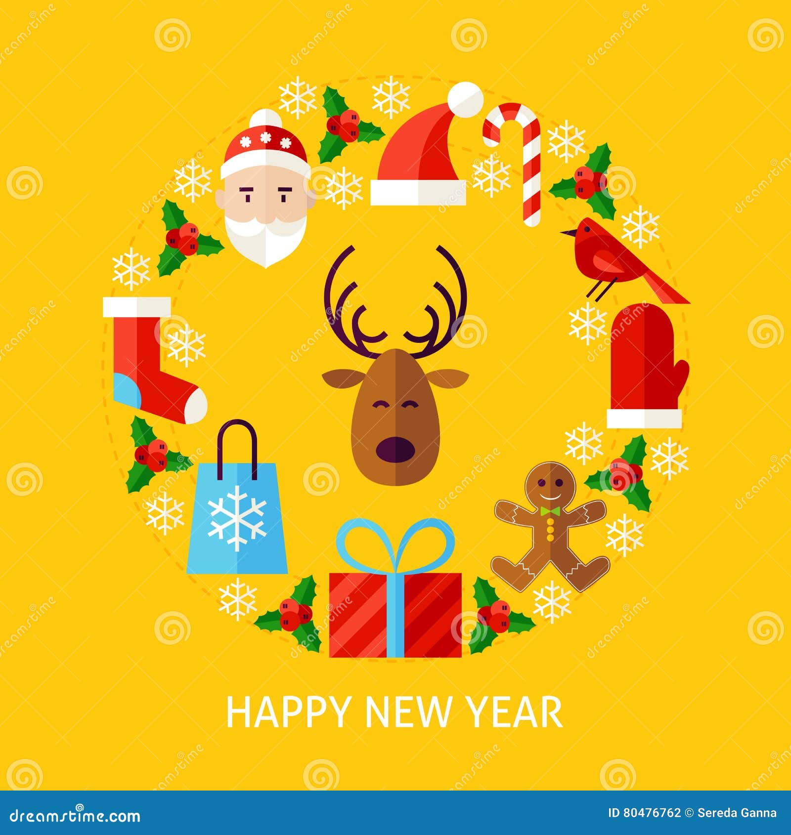 Happy New Year Postcard stock vector. Illustration of collection - 80476762