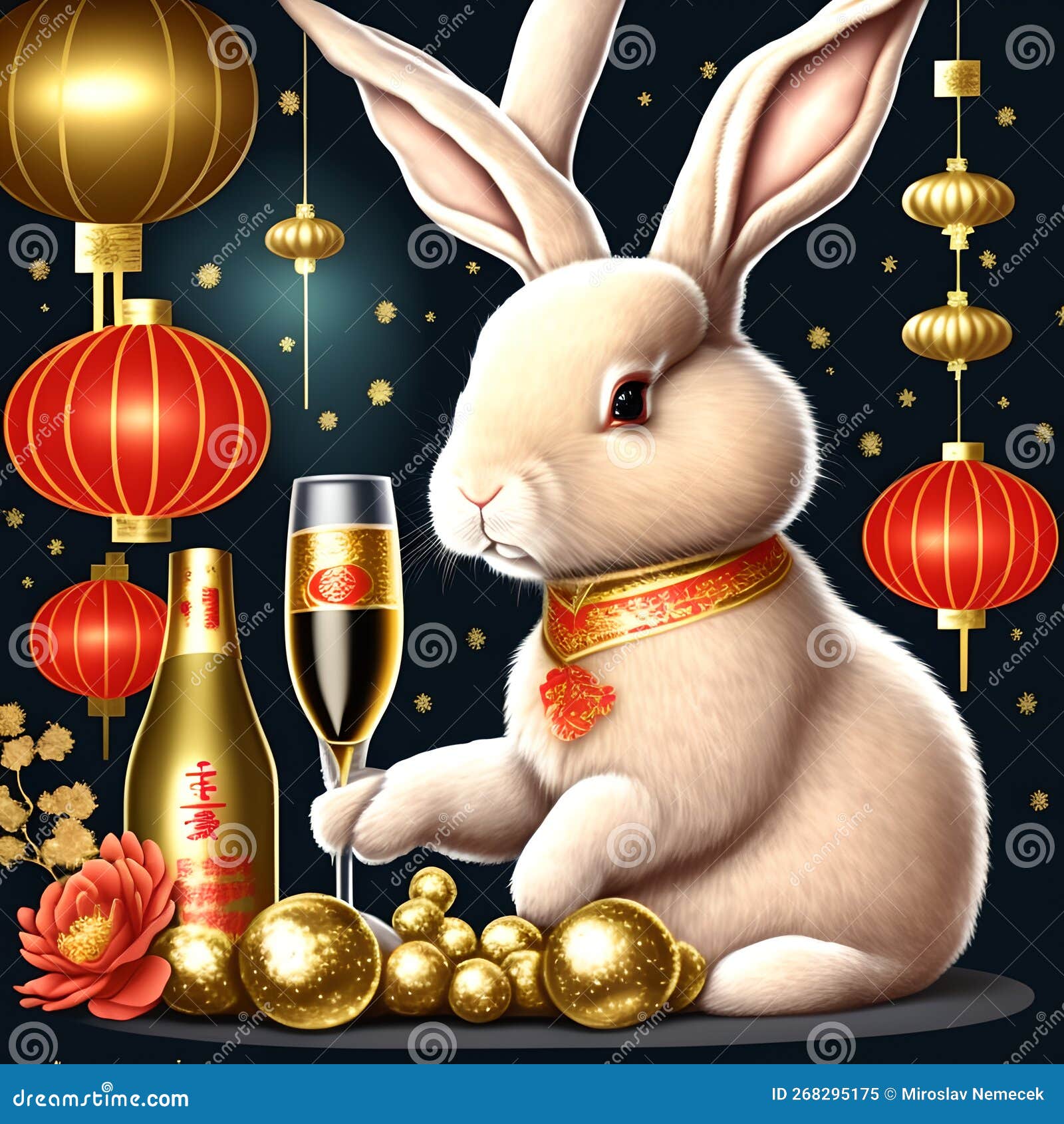 Happy New Year of Rabbit, Generative AI Illustration Stock Illustration ...