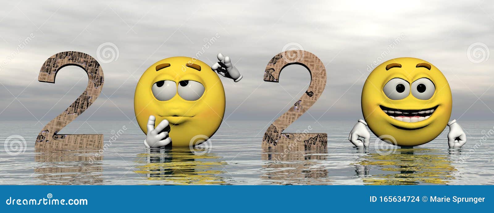 Happy New Year 2020 with Smileys - 3d Rendering Stock Illustration ...