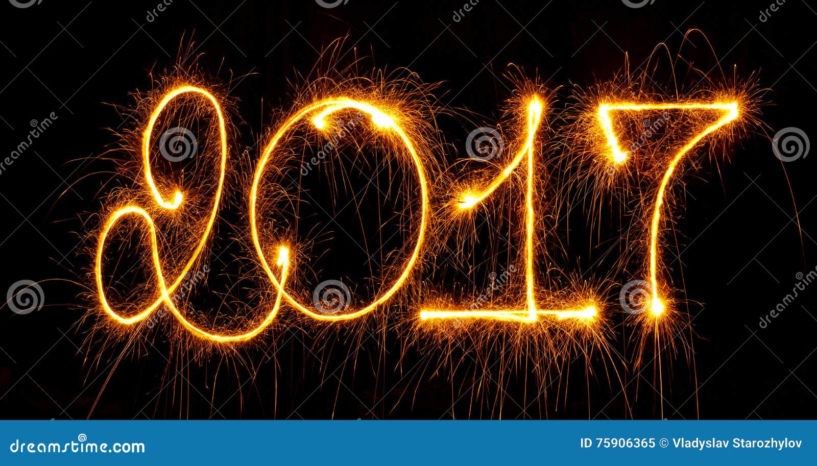 Happy New Year - 2017 with Sparklers on Black Stock Image - Image of ...