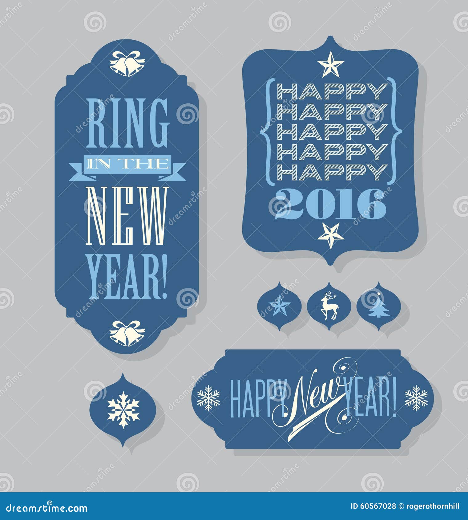 Happy New Year 2016 Tags Vintage Typography Design Elements Stock ...