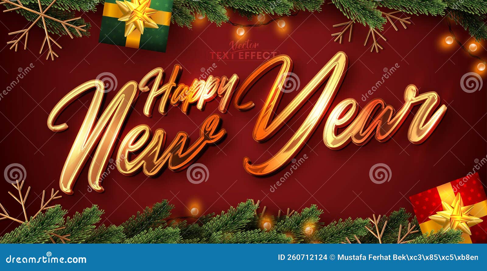 Happy New Year Text Effect Editable Shiny Gold Christmas Text Style Stock Vector Illustration