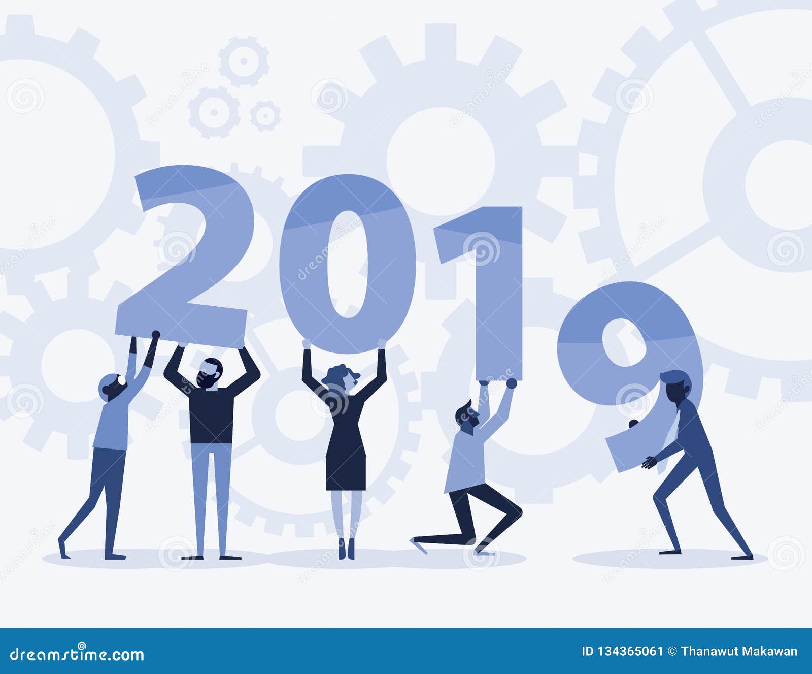 Happy New Year 2019 Text Hold by Team Stock Vector - Illustration of ...
