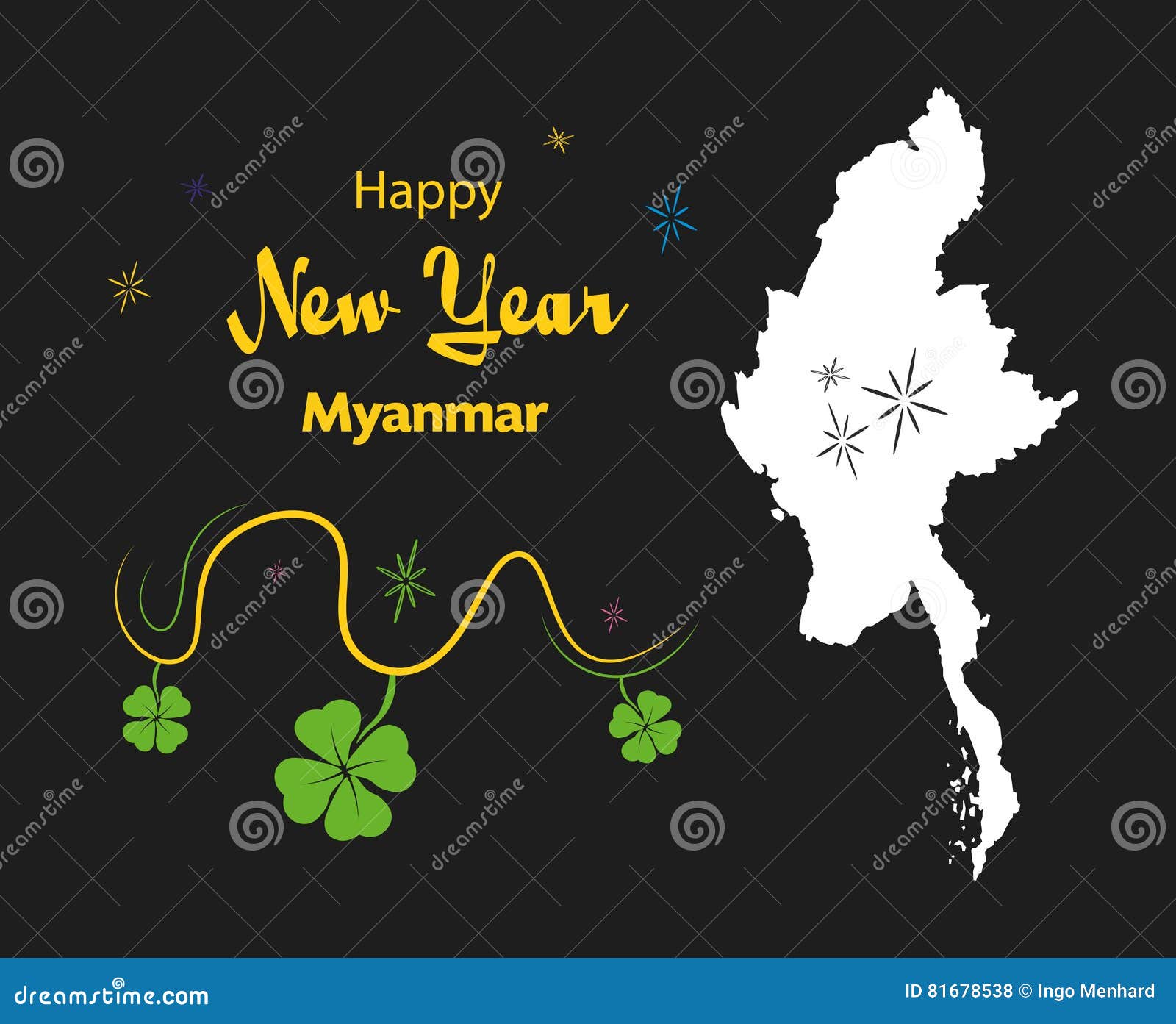 Happy New Year Theme with Map of Myanmar Stock Illustration ...