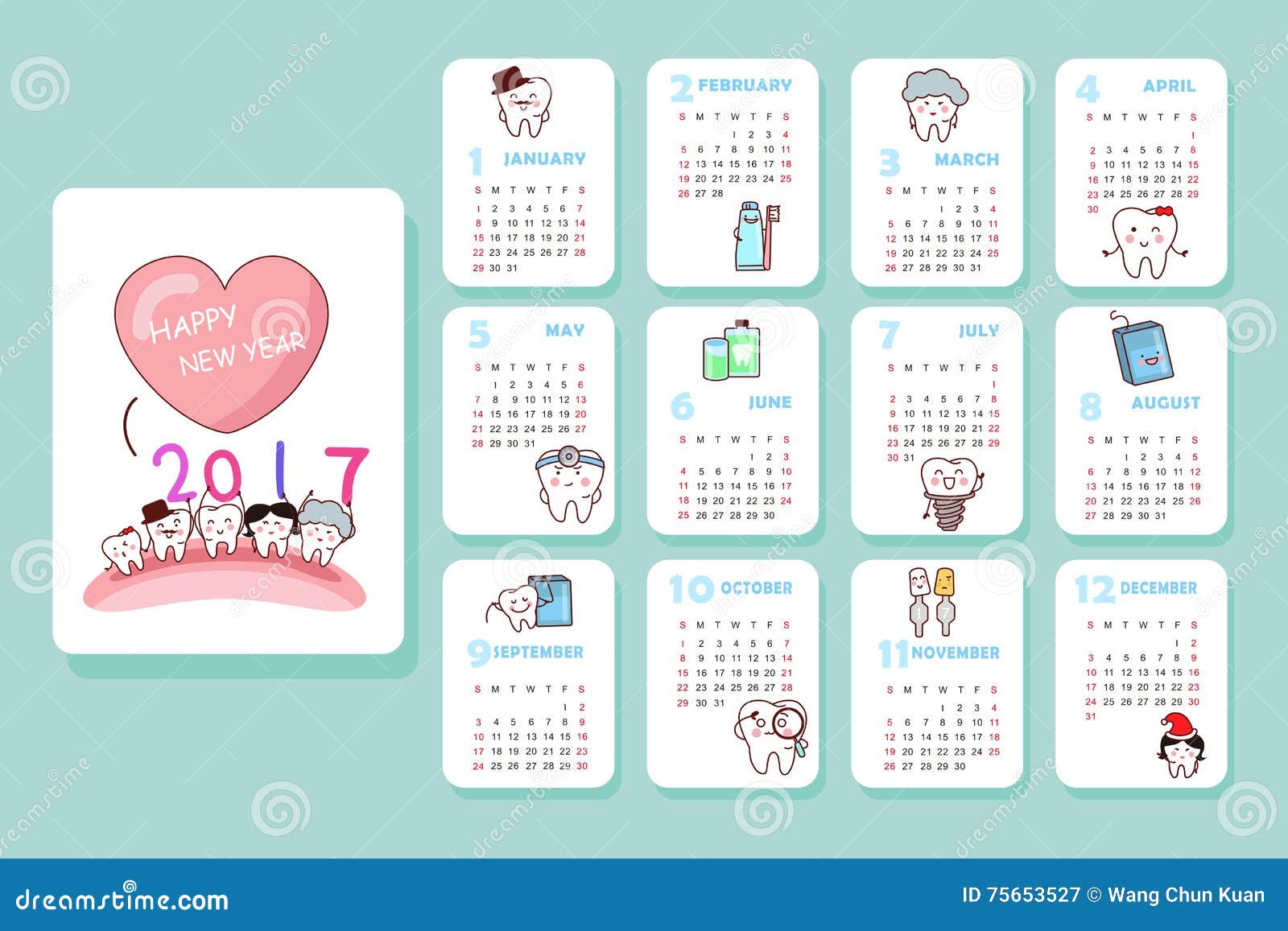 Happy new year with tooth stock vector. Illustration of love - 75653527