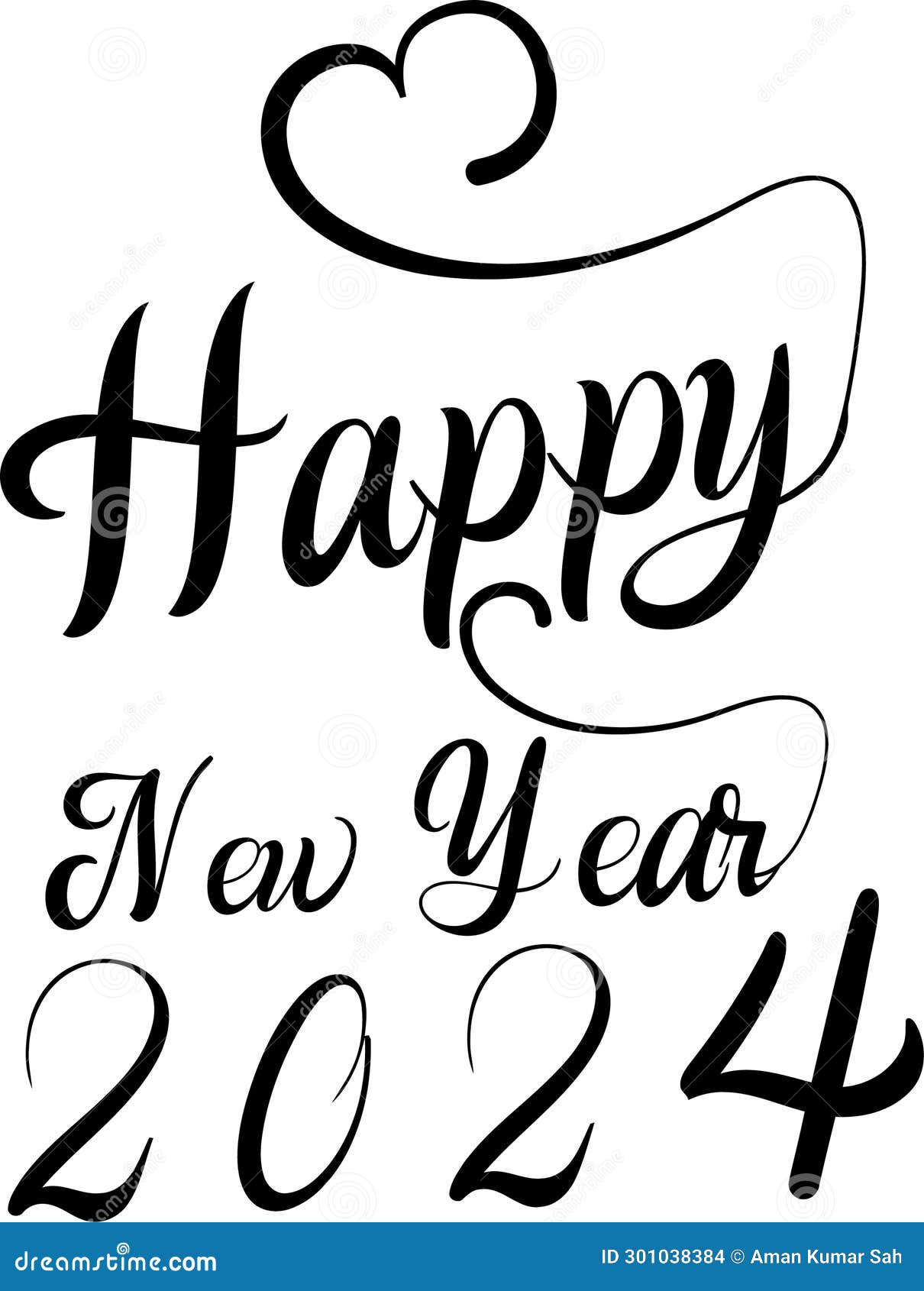 Happy New Year 2024 Typography and Calligraphy. Stock Illustration ...